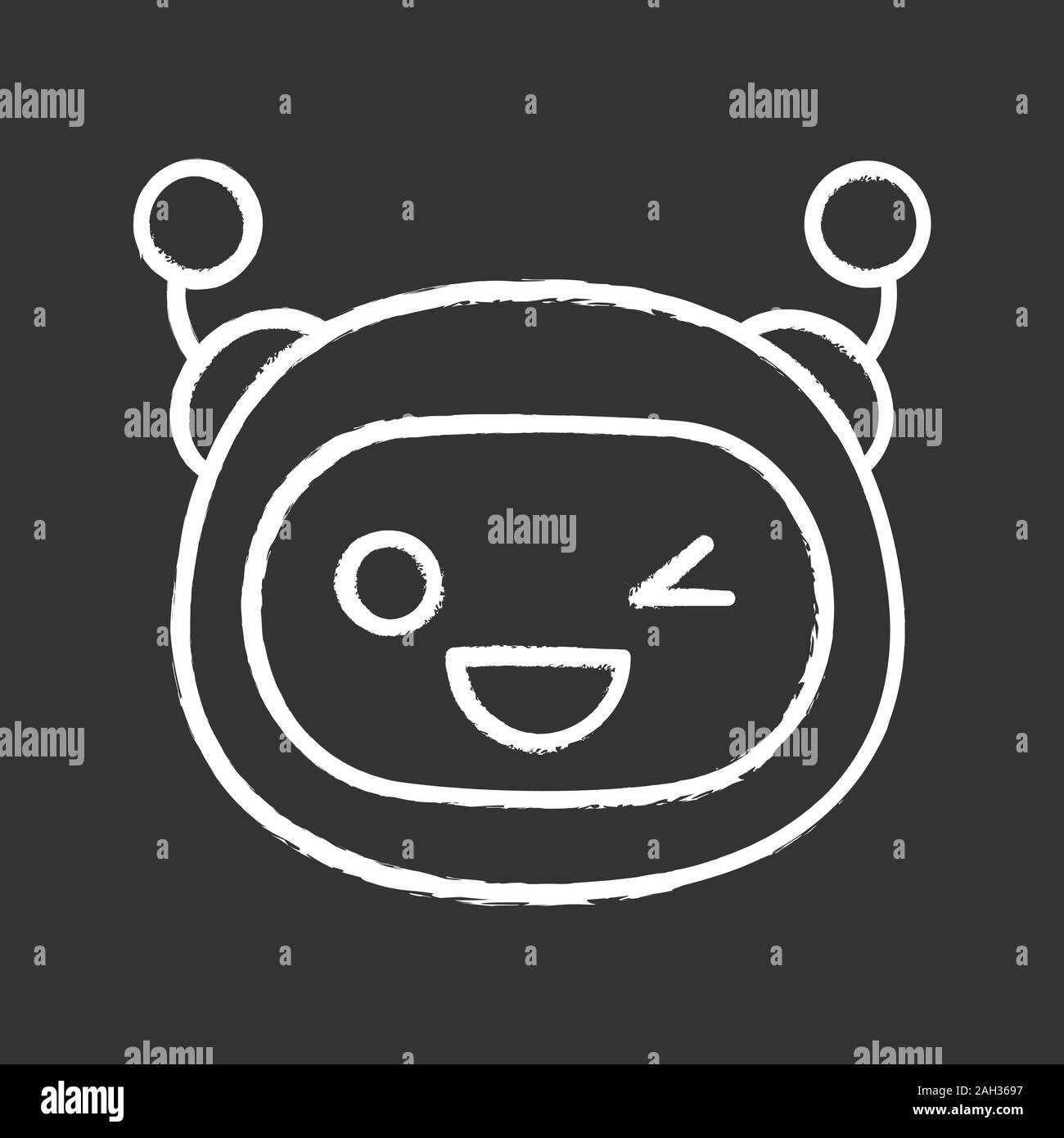 Winking robot emoji chalk icon. Happy and funny chatbot smiley. Chat ... Winking robot emoji chalk icon. Happy and funny chatbot smiley. Chat ...