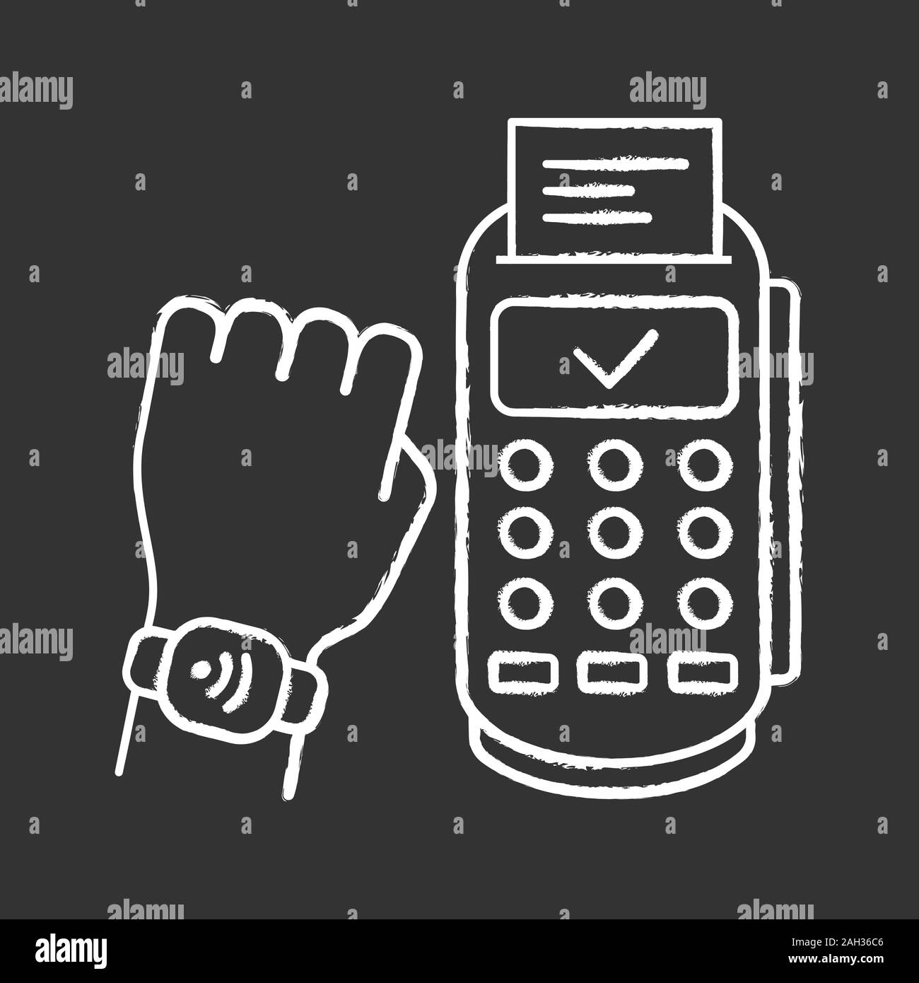 NFC smartwatch chalk icon. Near field communication payment terminal ...