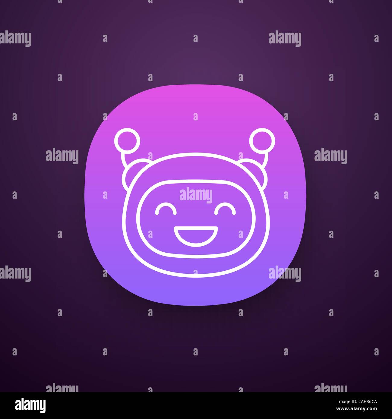 Laughing robot emoji app icon. Happy chatbot smiley with broad smile ...