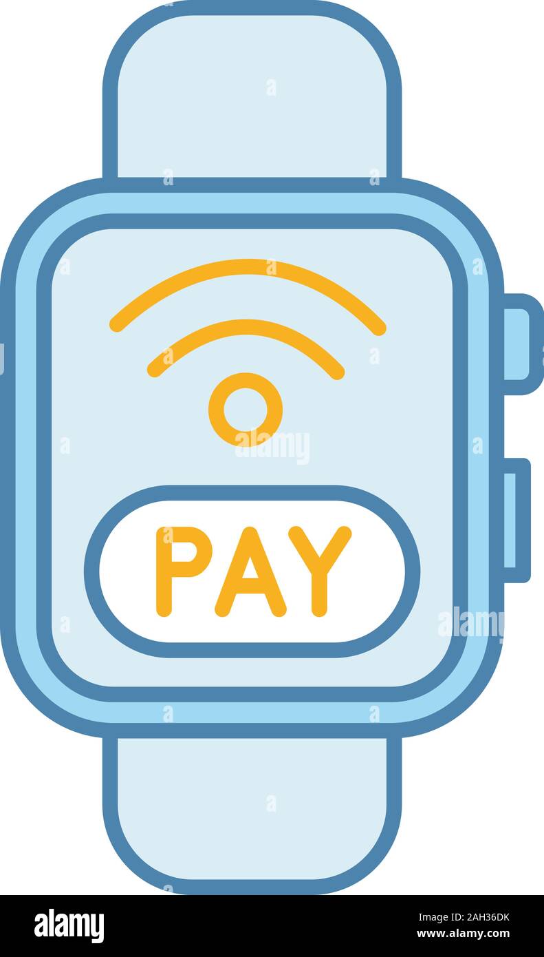 Smartwatch NFC payment color icon. Pay with smart wristwatch ...