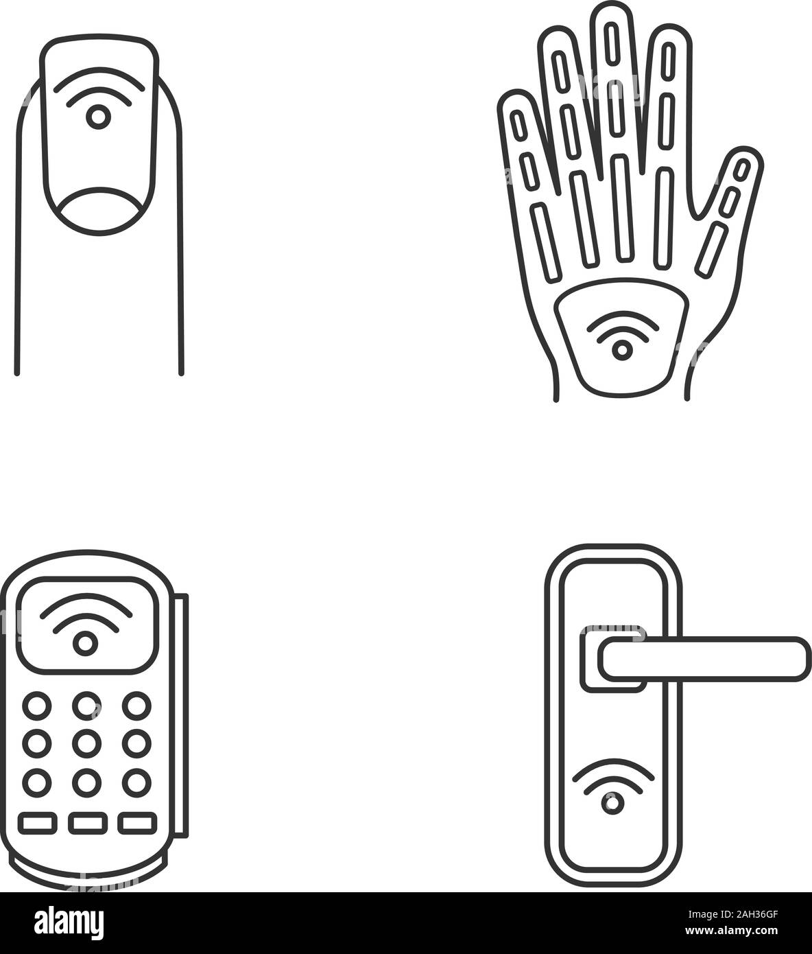 Nfc Technology Linear Icons Set Near Field Manicure Hand Implant Pos
