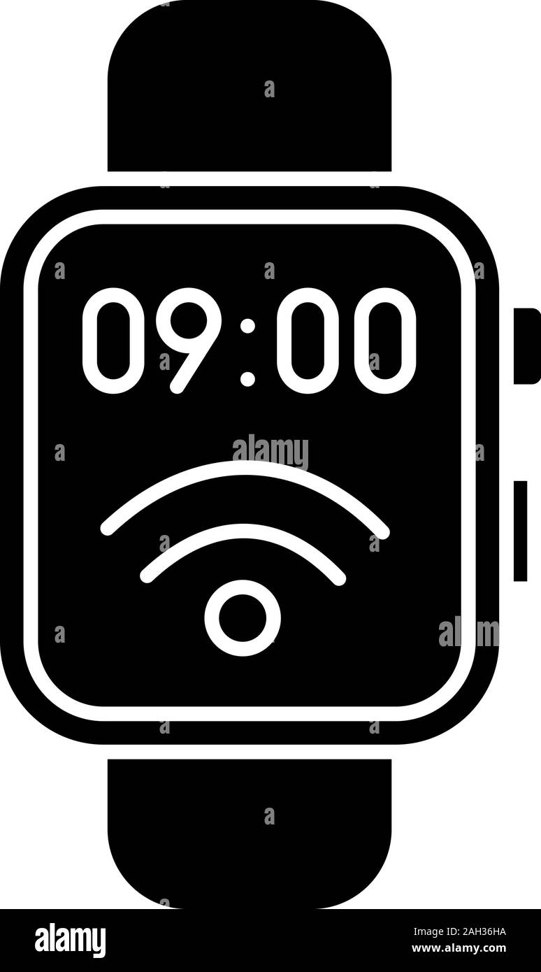 NFC smartwatch glyph icon. Near field communication. Smart wristwatch ...