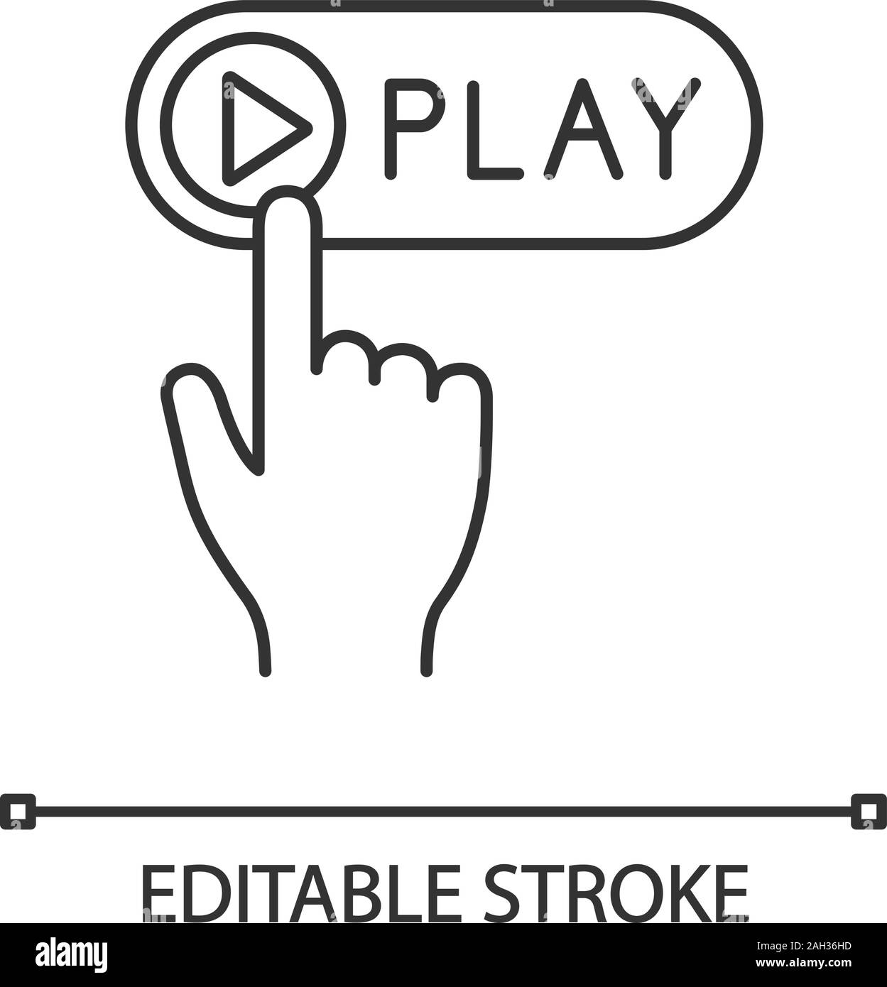 Play button click linear icon. Thin line illustration. Multimedia ...