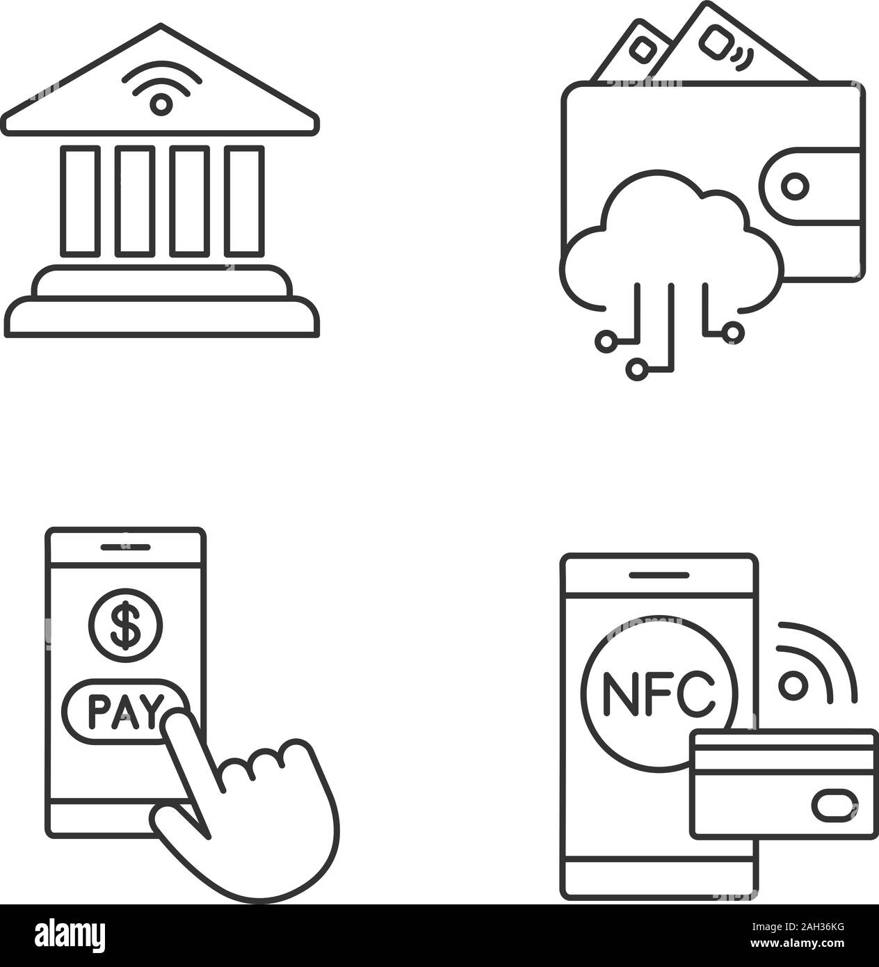 E-payment linear icons set. Online banking, e-wallet, pay with ...