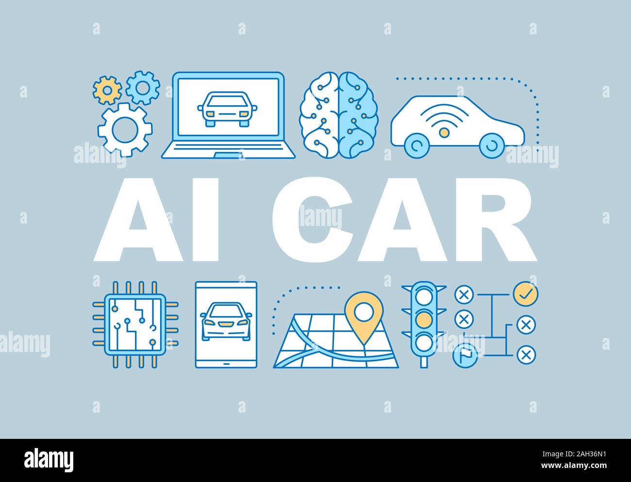 AI car word concepts banner. Artificial intelligence auto. Autonomous ...