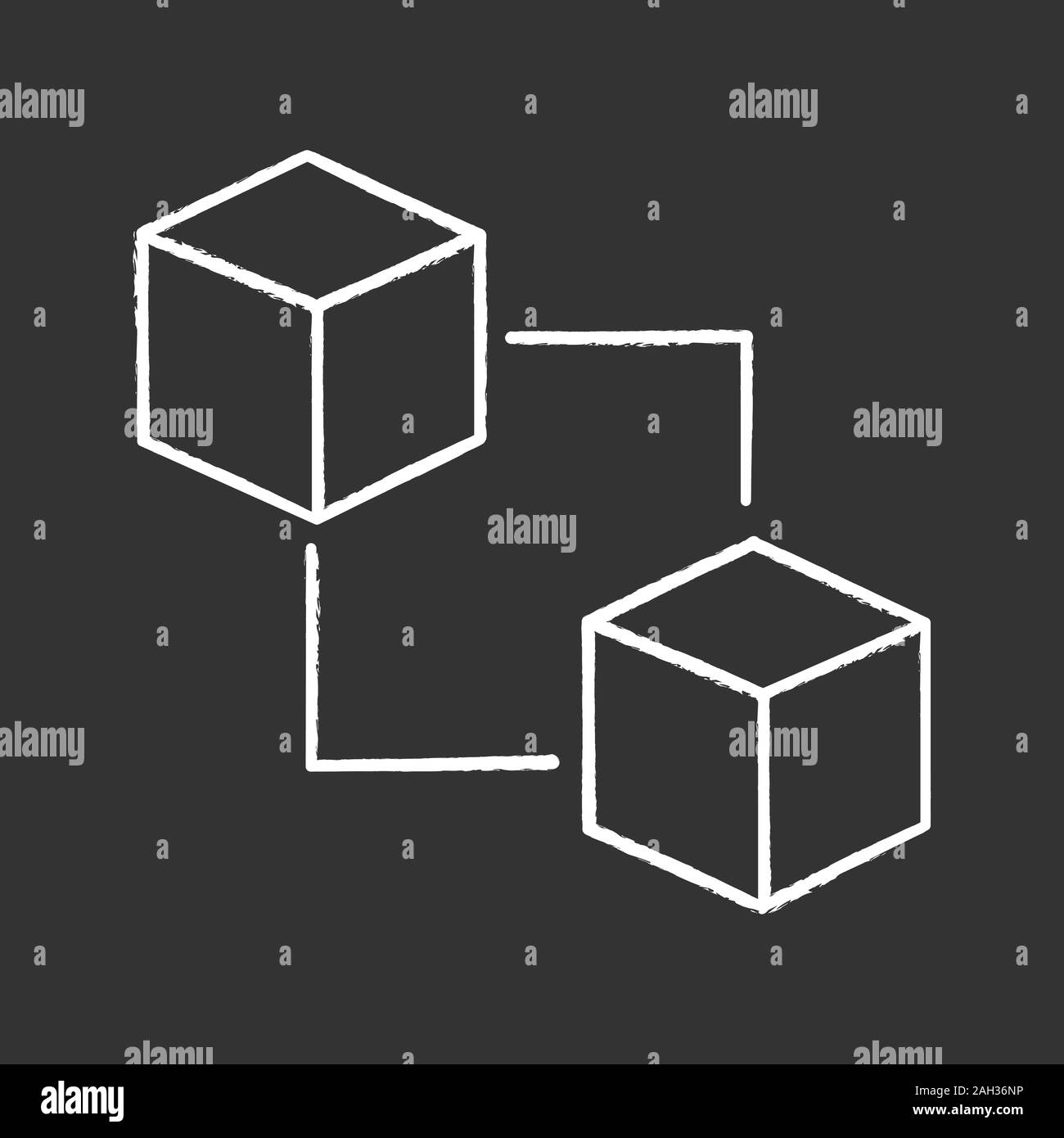Blockchain technology chalk icon. Cryptocurrency. Fintech. E-commerce. Connected cubes. Isolated ...