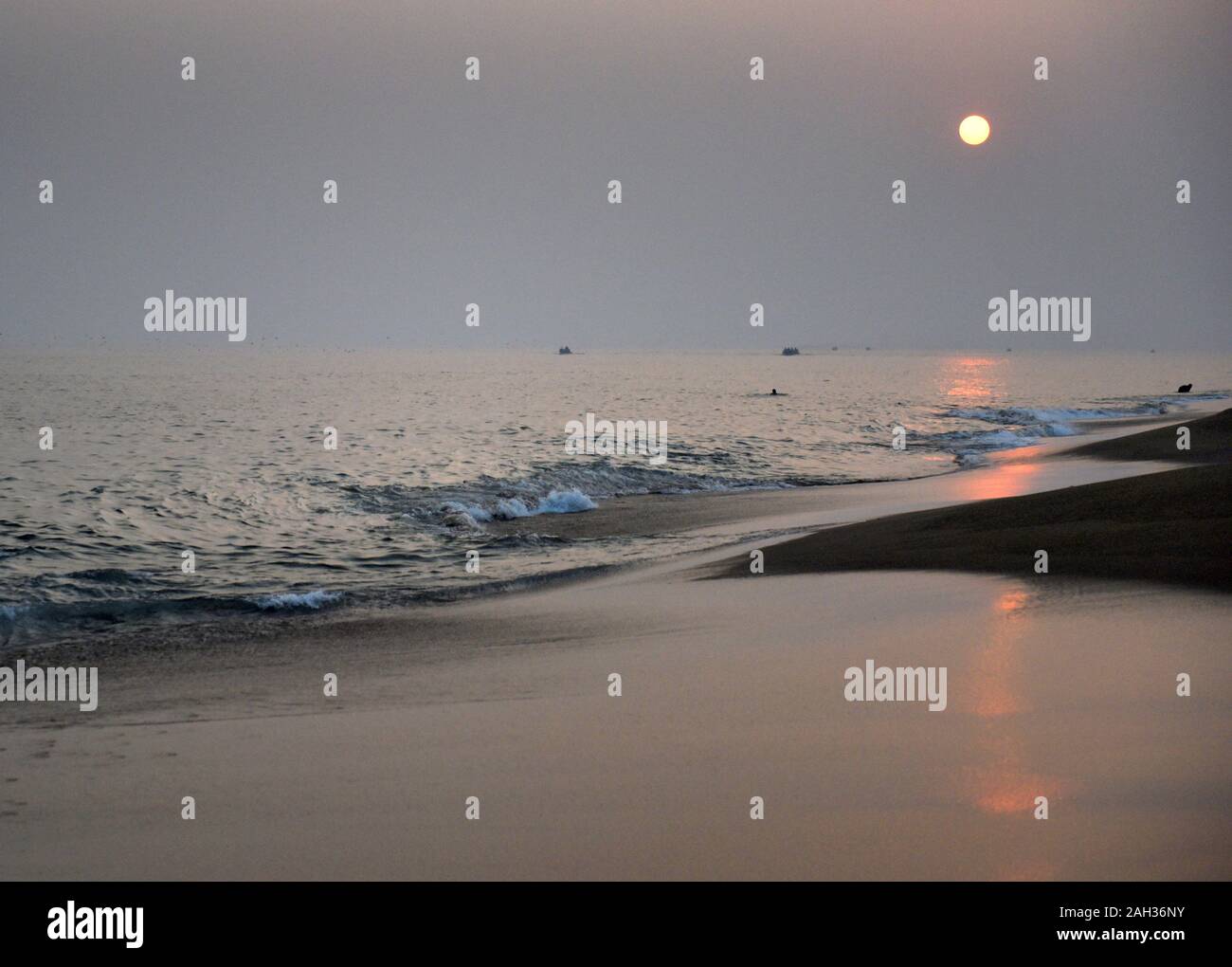 PURI, INDIA, DECEMBER 24, 2019:Sunset at the Puri Sea beach. Puri sea ...