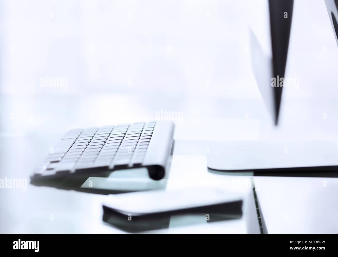 Business work desk with computer and keyboard modern office background ...