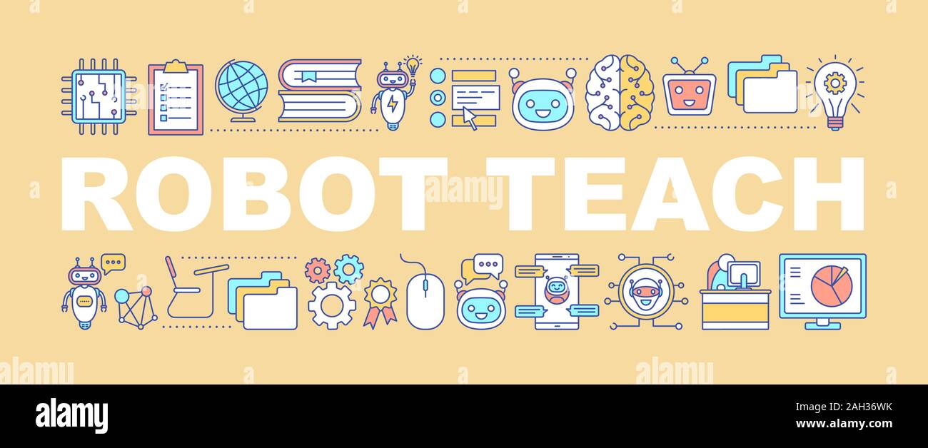 Robot teach word concepts banner. Machine learning. AI. Artificial ...