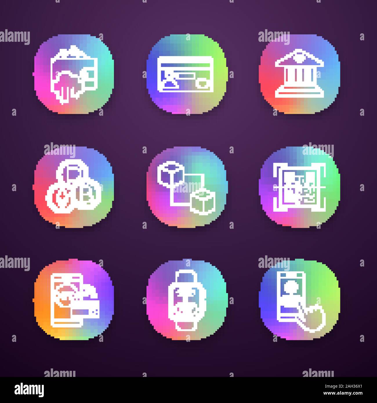 E-payment app icons set. Electronic money. Cashless and contactless ...