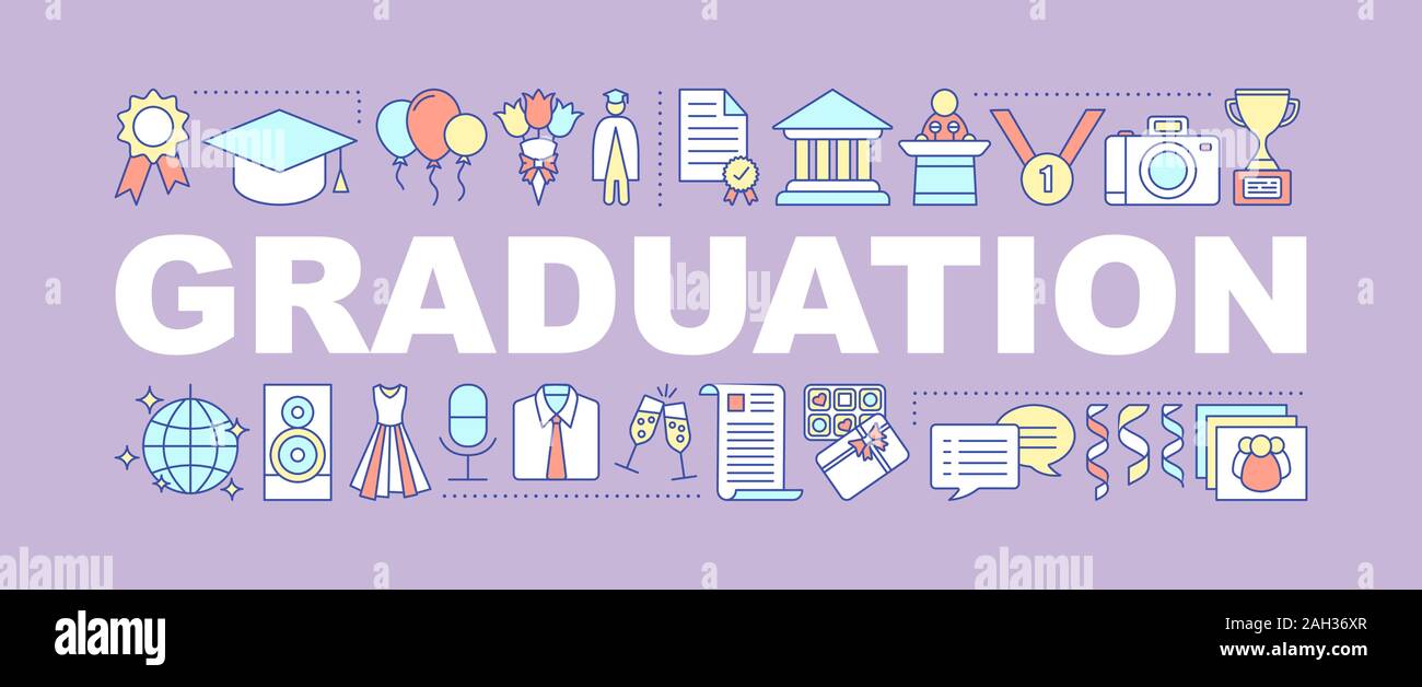 Graduation ceremony word concepts banner. Receiving academic degree ...