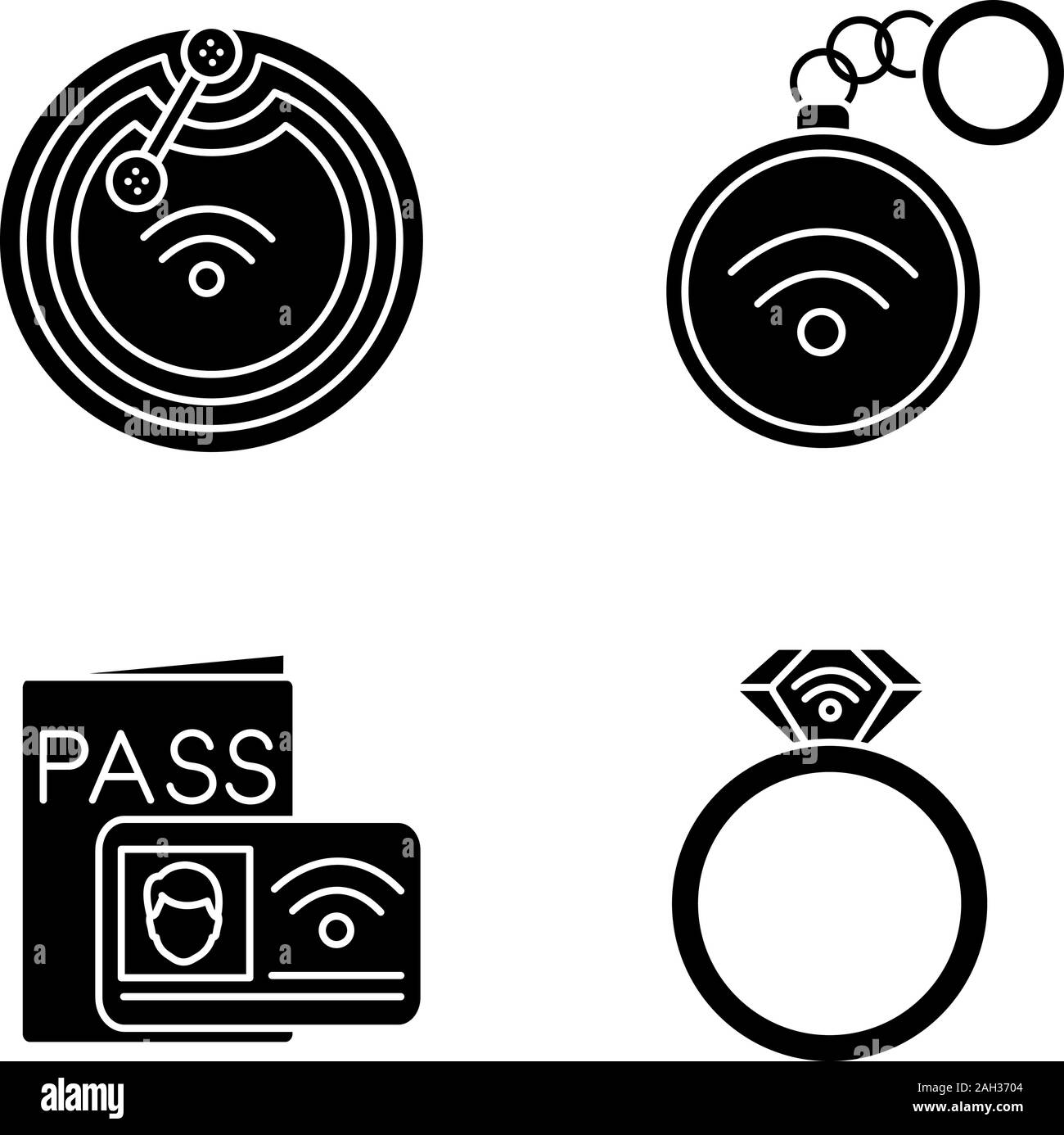Nfc Technology Glyph Icons Set Near Field Chip Trinket