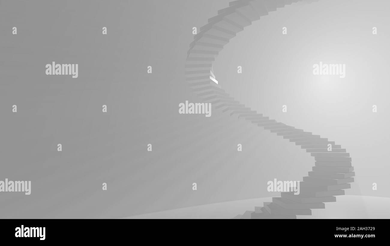 high spiral staircase in an abstract space illuminated with bright ...