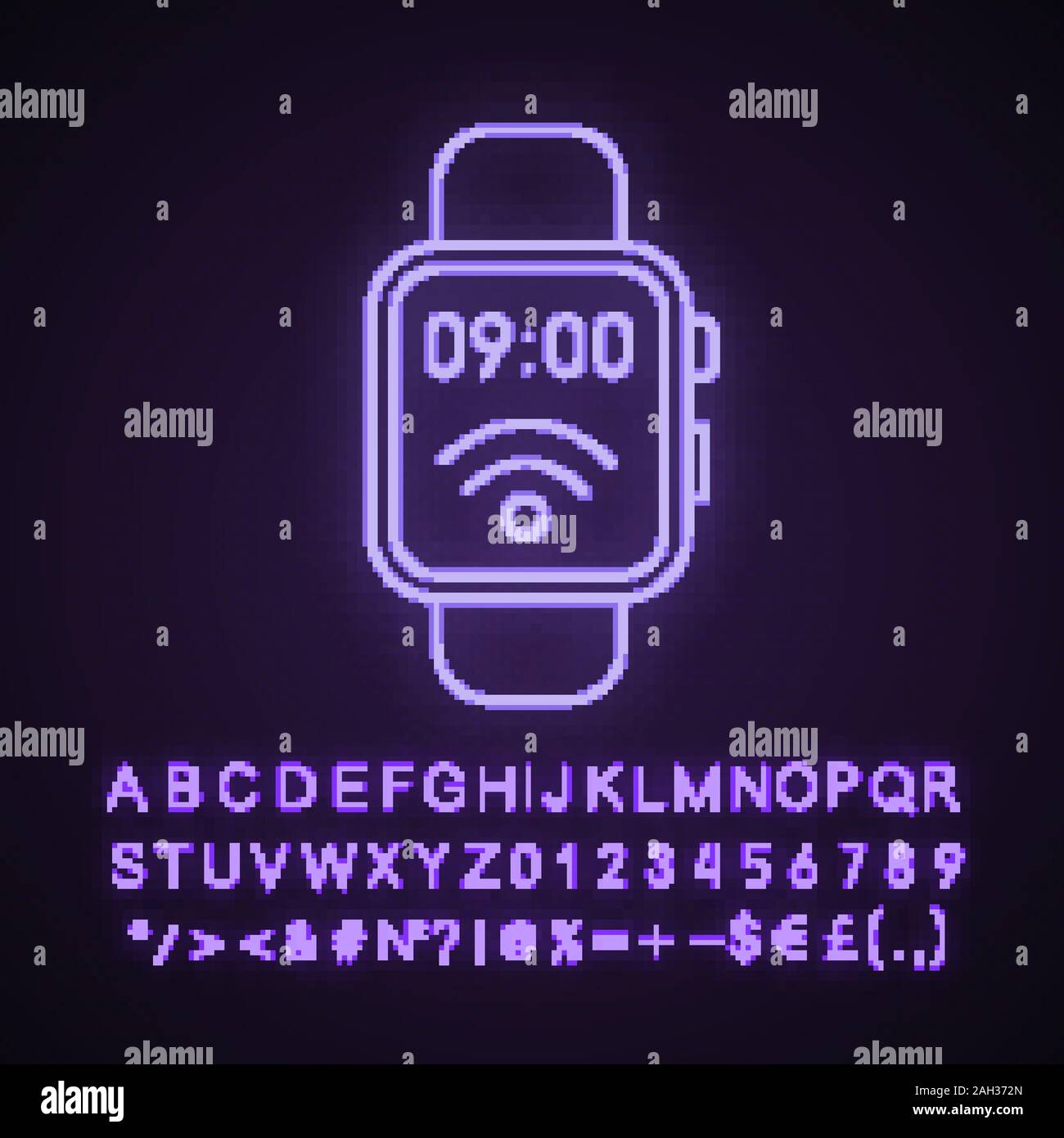 NFC smartwatch neon light icon. Near field communication. Smart ...