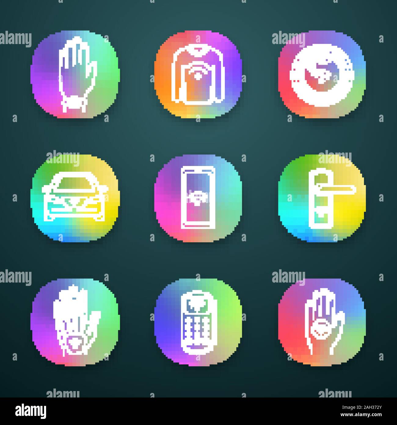 NFC technology app icons set. Near field bracelet, clothes, chip, car ...