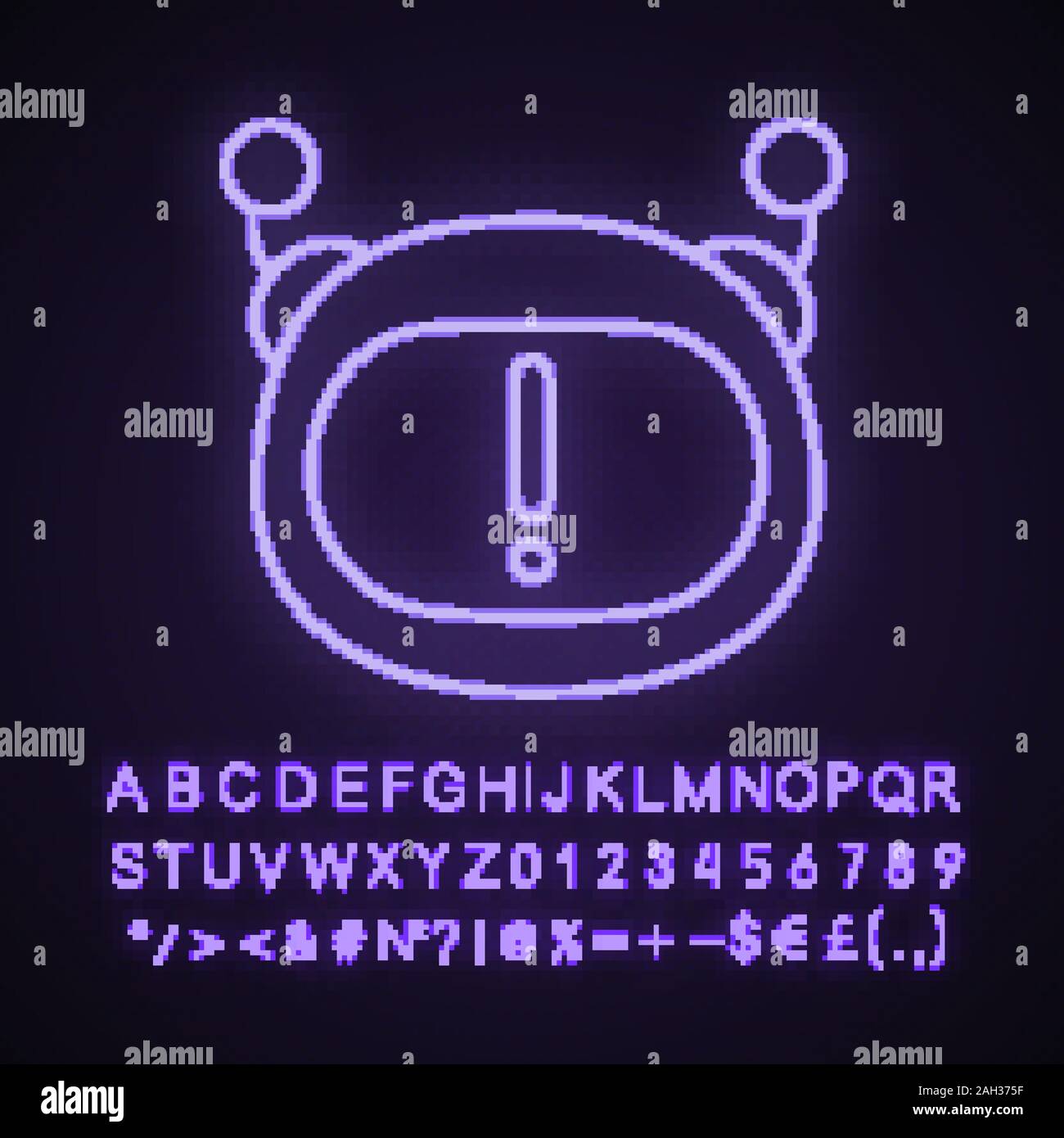 Chatbot notification neon light icon. Chat bot face with exclamation ...