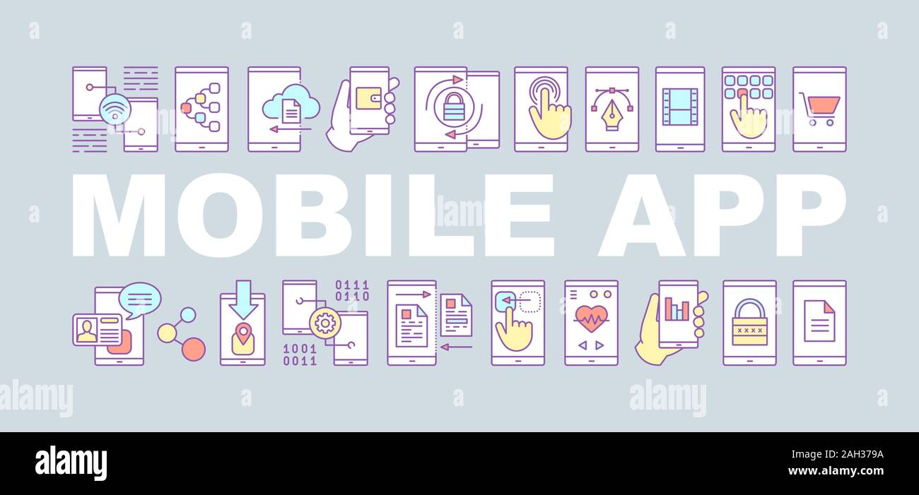 Mobile app word concepts banner. Smartphone applications. Isolated ...
