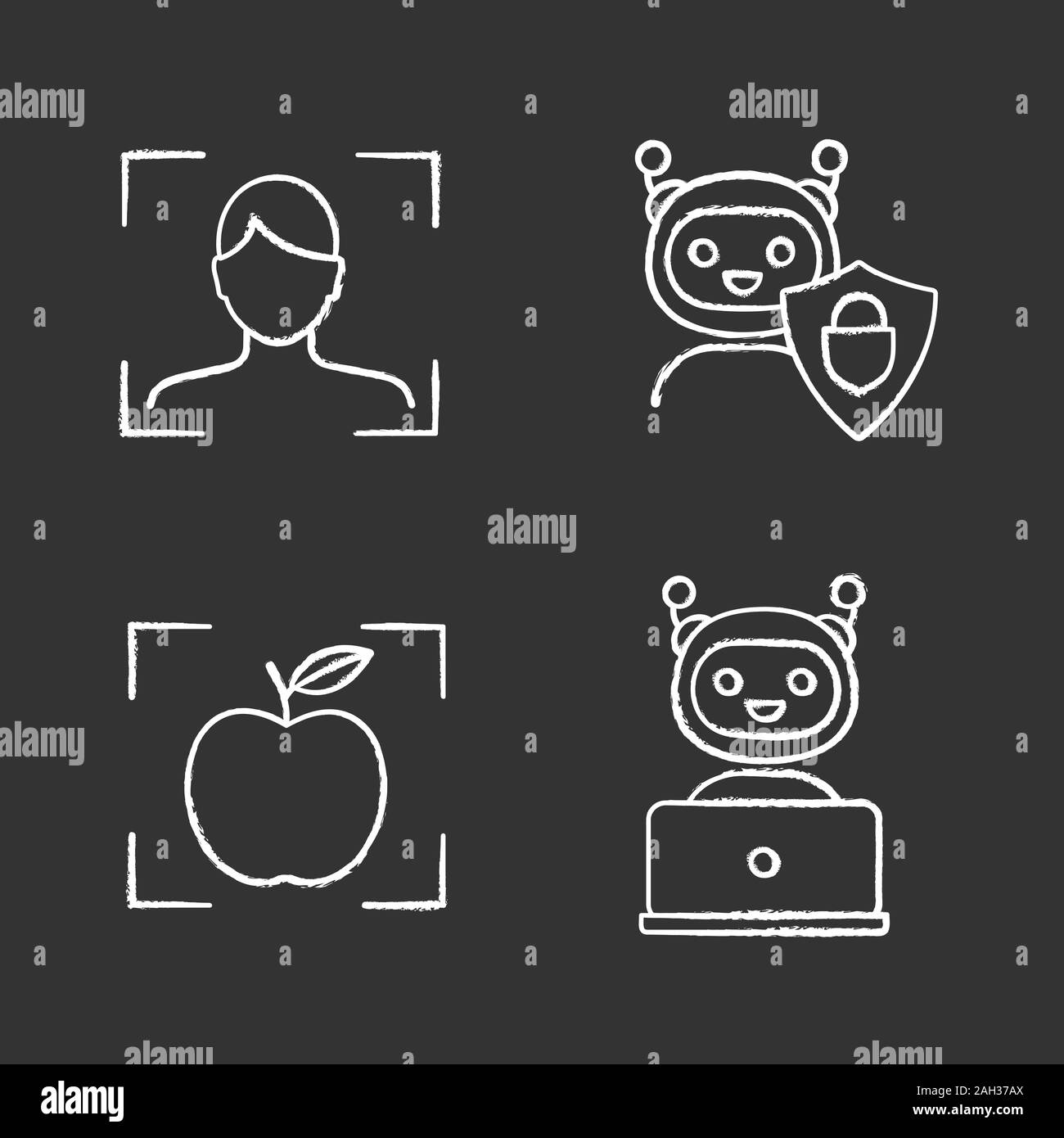 Machine Learning Chalk Icons Set Facial Recognition Secured Chatbot Object Detection App