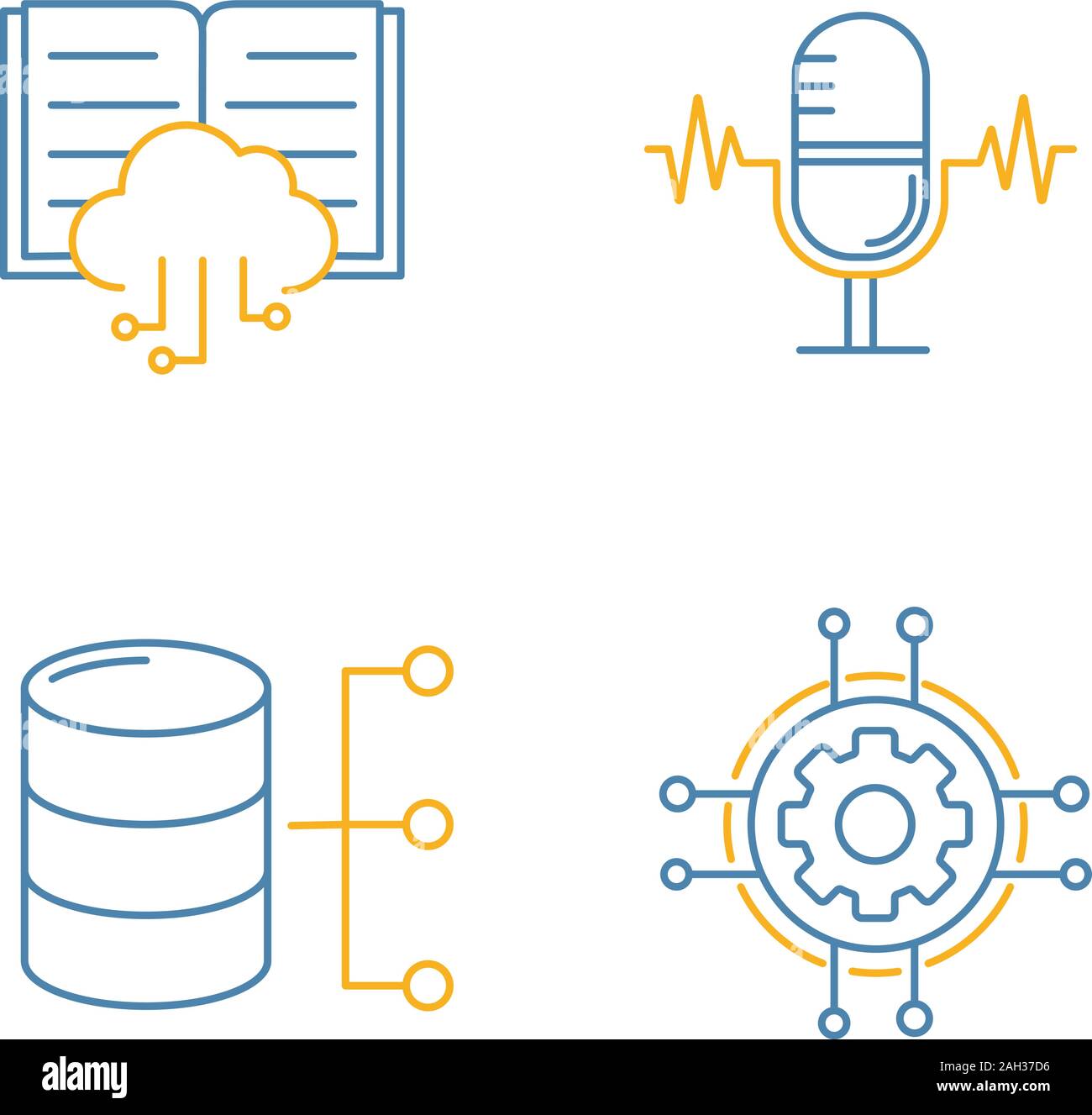 Machine Learning Color Linear Icons Set Voice Recognition Cloud Computing Relational Database