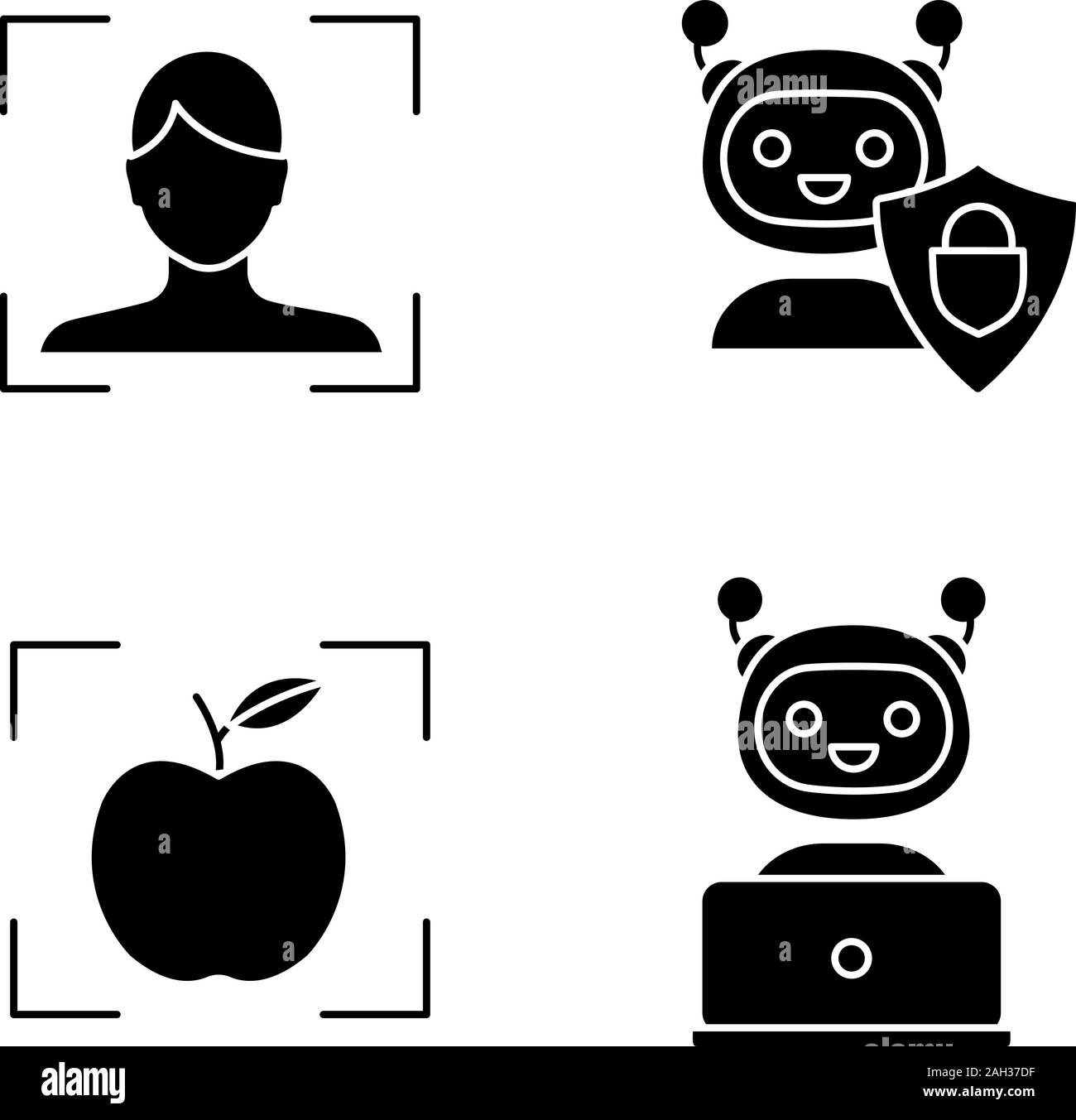 Machine Learning Glyph Icons Set Facial Recognition Secured Chatbot Object Detection App