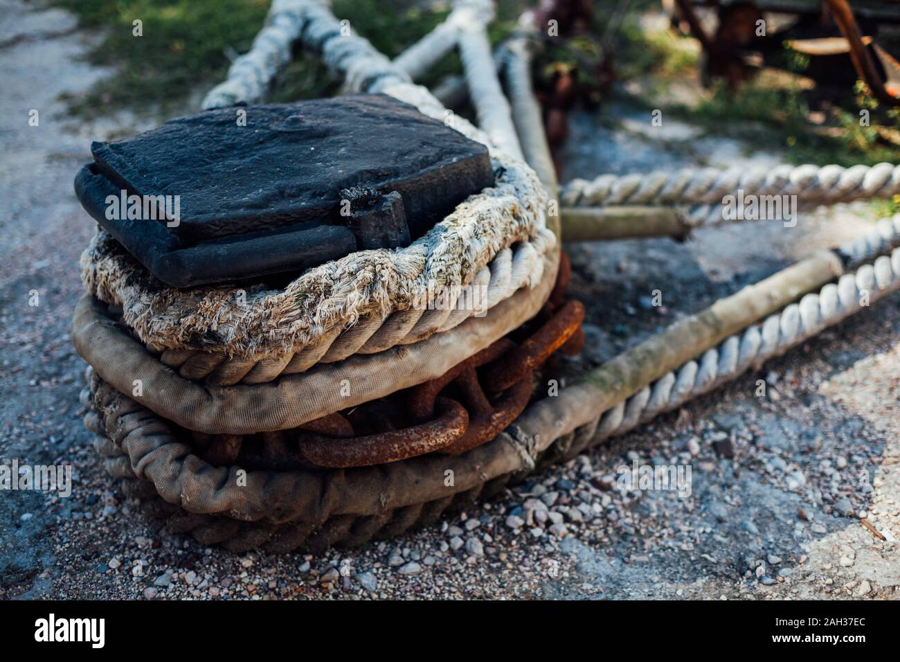 the ship is moored to a dock ladder rope chain Stock Photo - Alamy