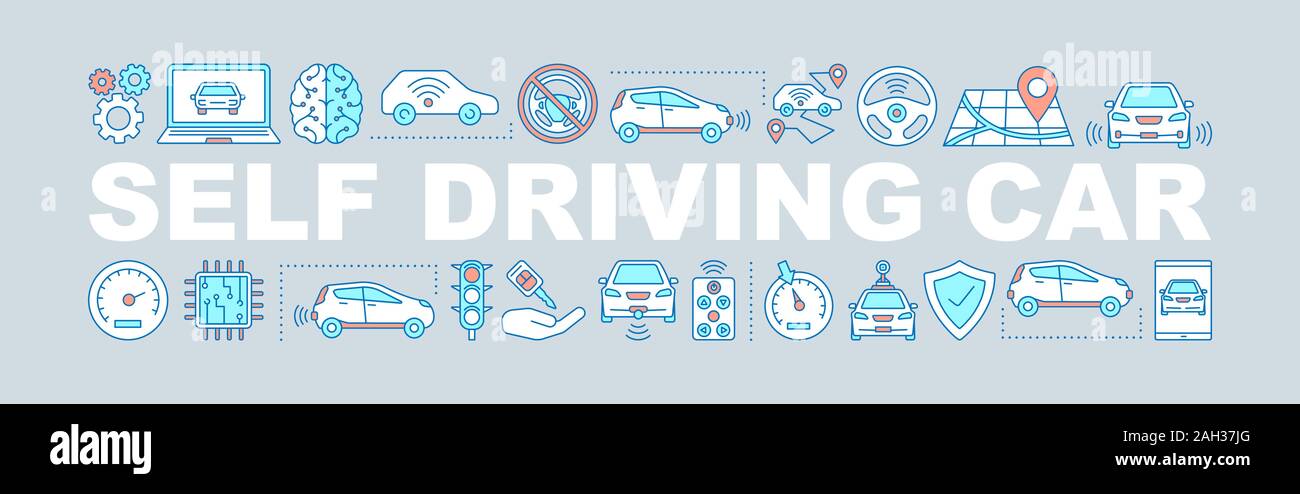 Self driving car word concepts banner. Driverless auto. Isolated ...