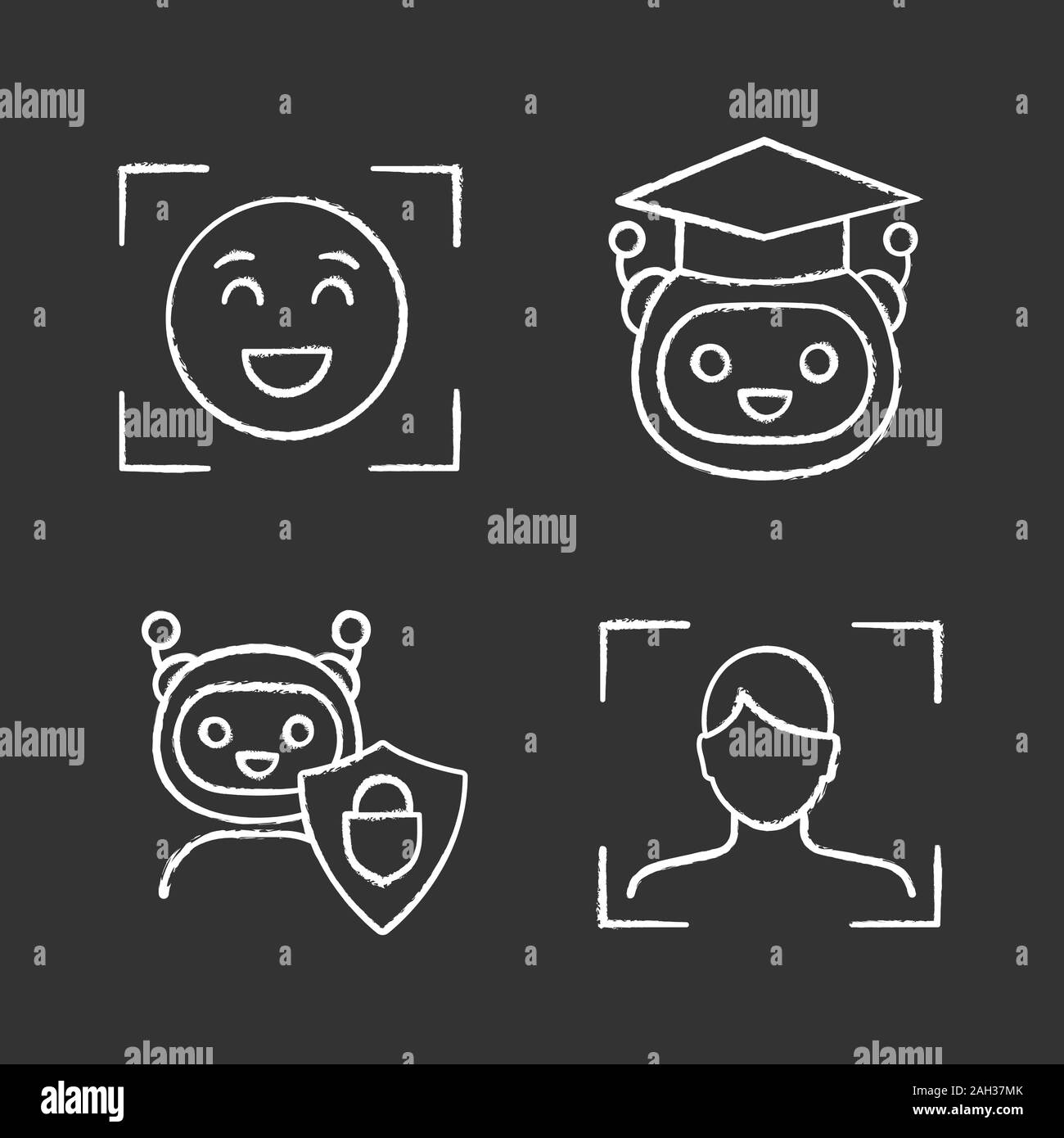 Machine Learning Chalk Icons Set Emotion Detection Facial Recognition Teacher Bot Secured