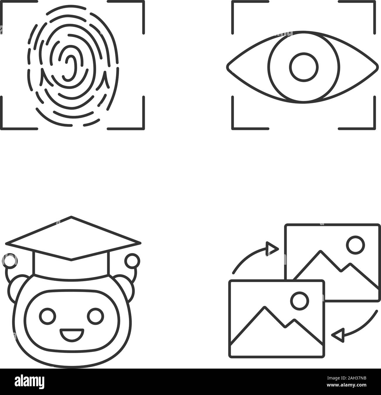 Machine Learning Linear Icons Set Fingerprint Scanning Iris Recognition Teacher Bot Data