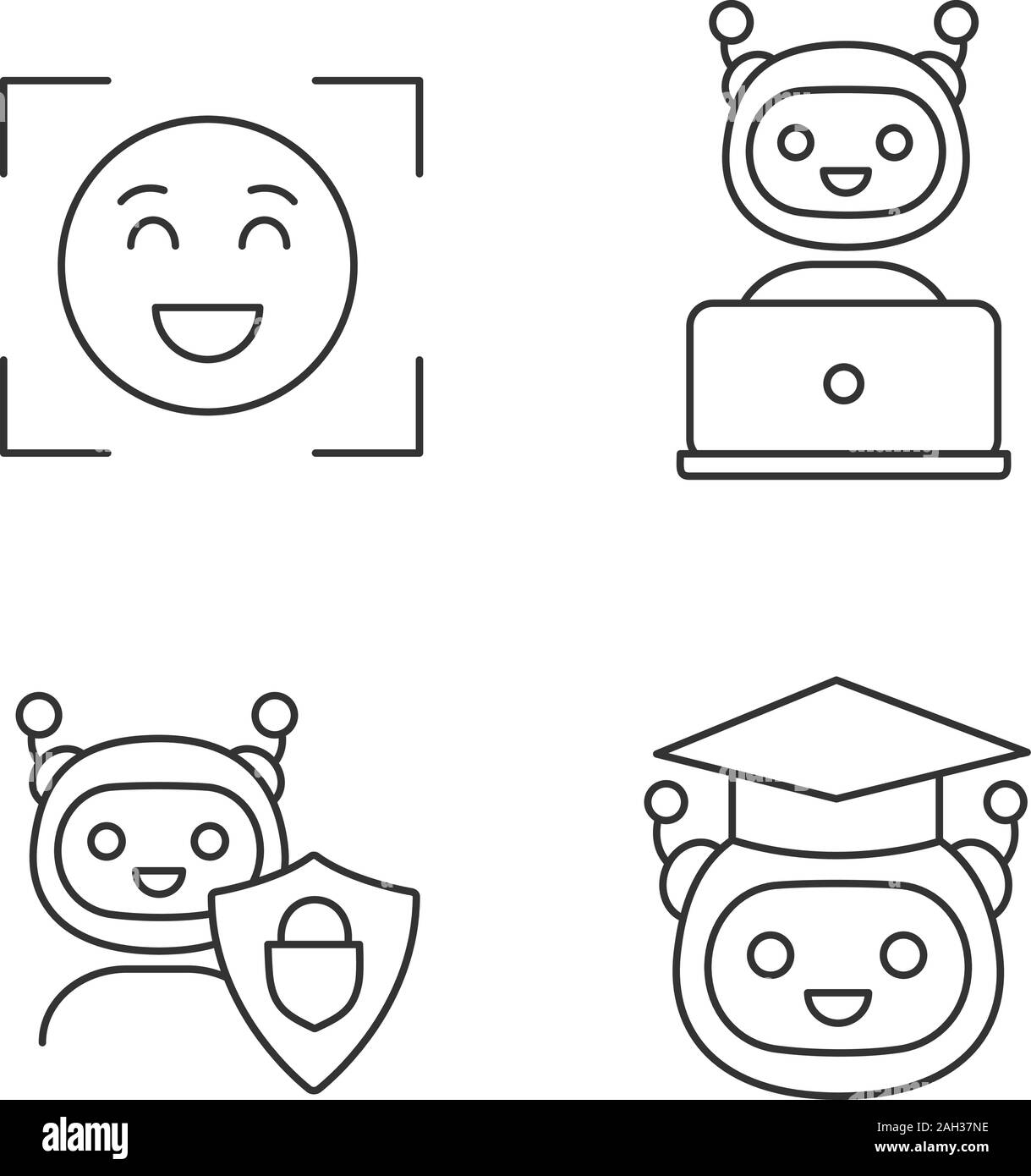 Machine Learning Linear Icons Set Emotion Detection Chatbot Secured Chat Bot Teacher Robot