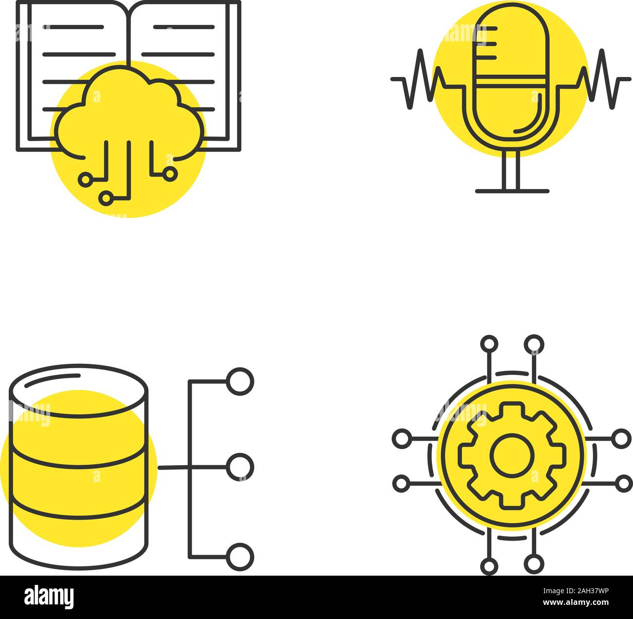 Machine Learning Linear Icons Set Voice Recognition Cloud Computing Relational Database