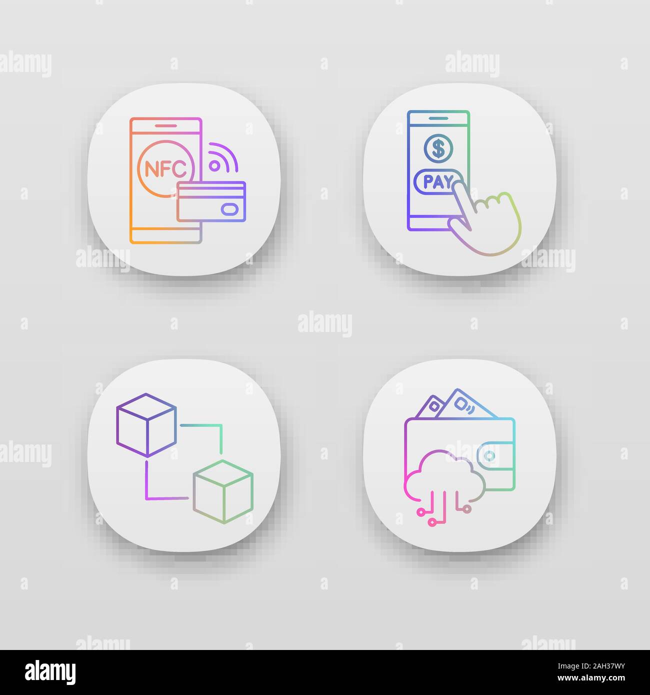 E-payment app icons set. NFC technology, pay with smartphone ...