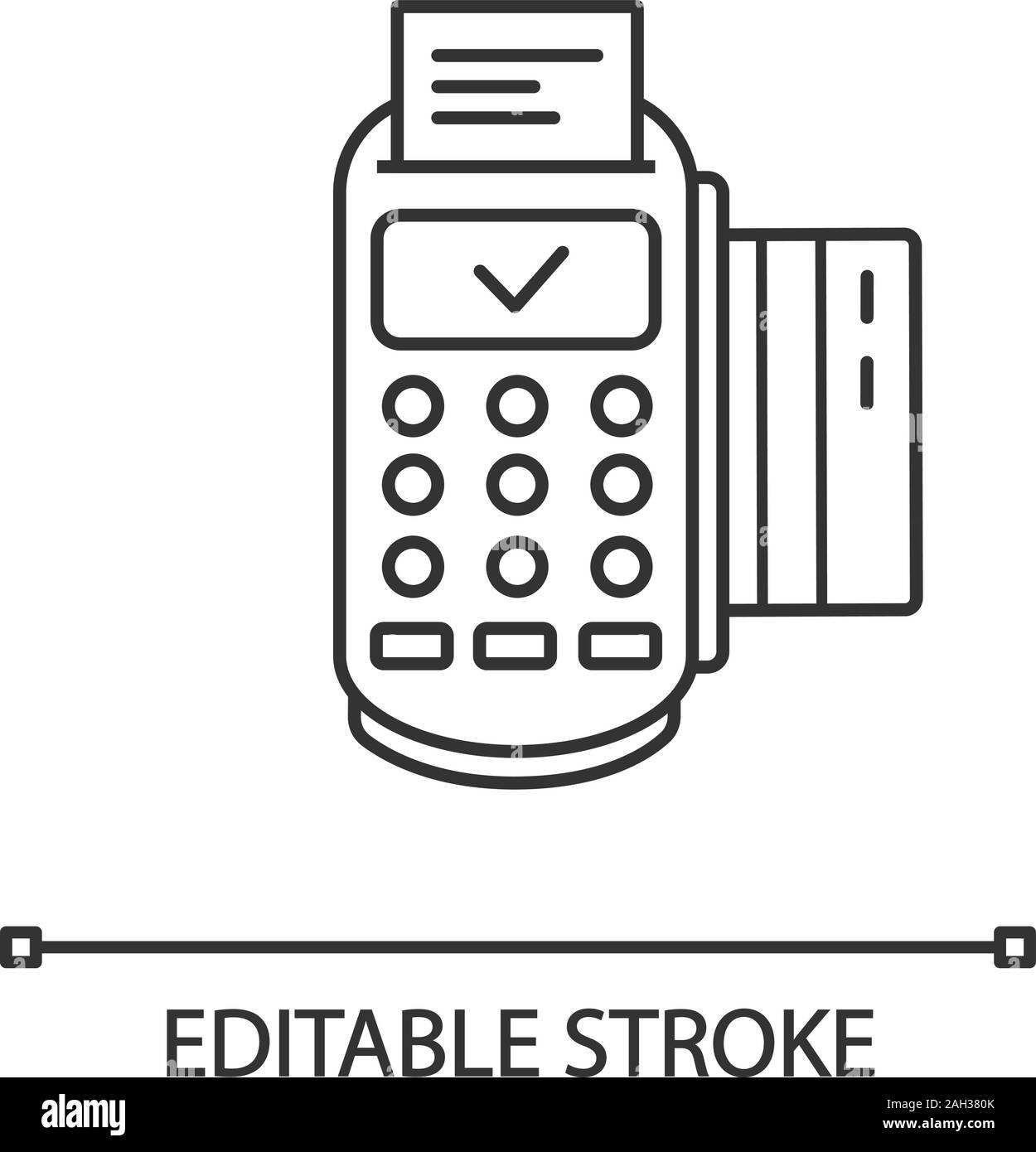 Successful POS terminal transaction linear icon. Payment terminal. Thin ...