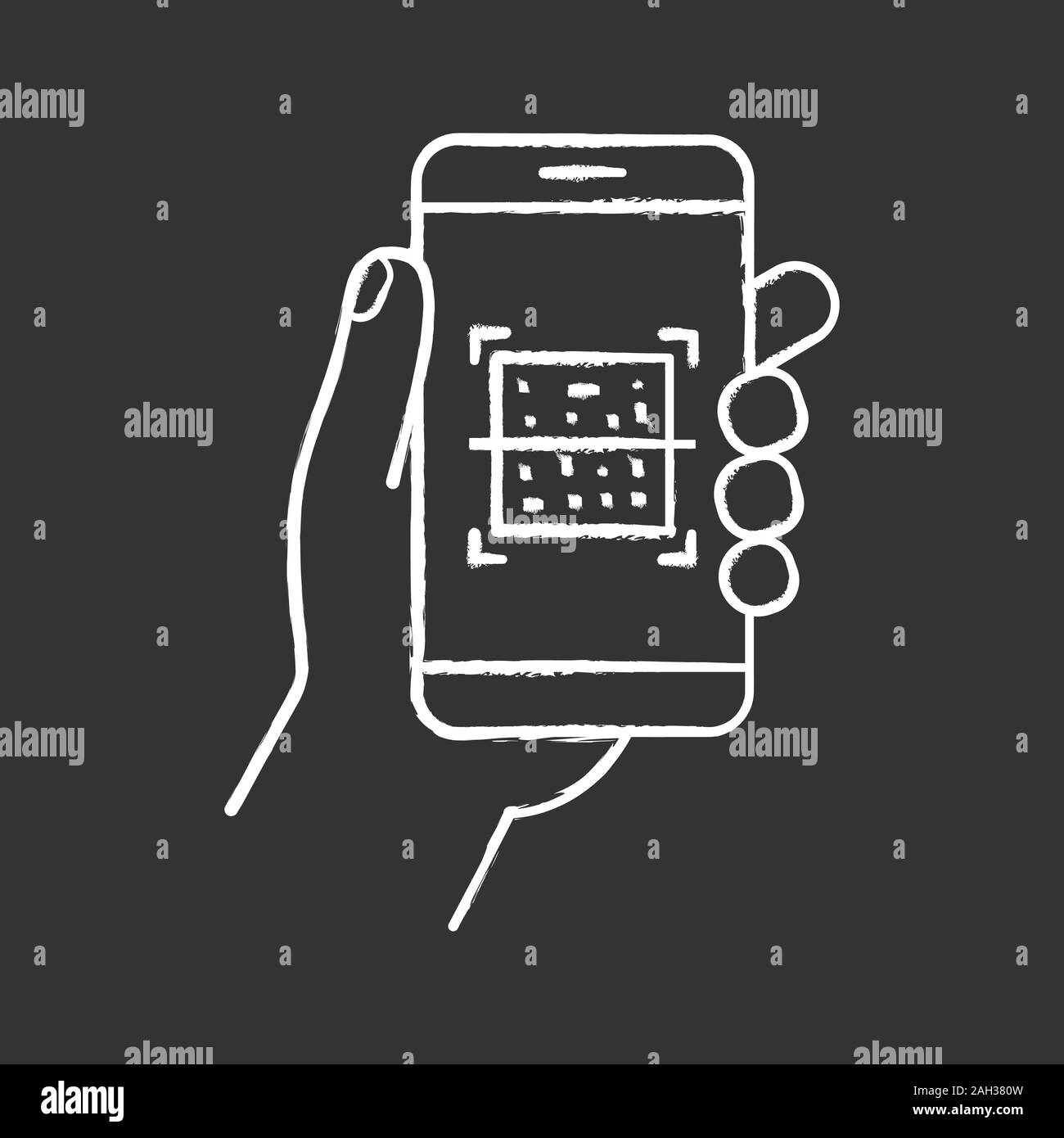 Qr Code Smartphone Scanner Chalk Icon Quick Response Code Matrix Barcode Scanning Mobile Phone