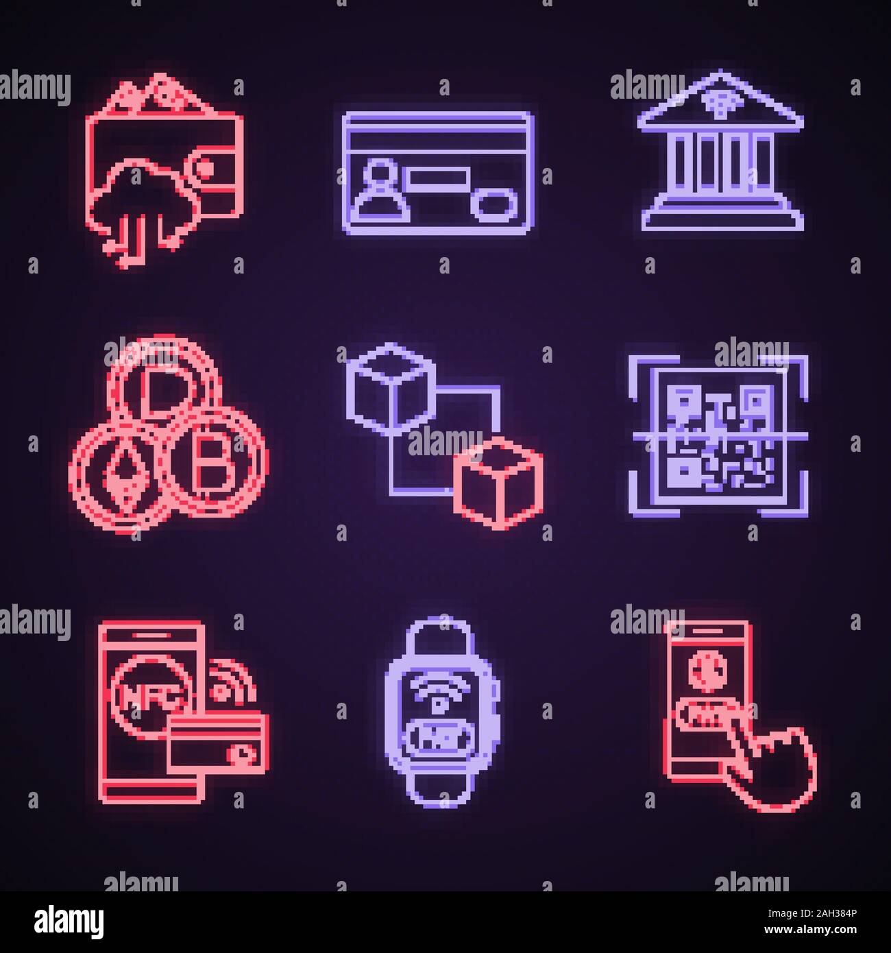 E-payment neon light icons set. Electronic money. Cashless and ...
