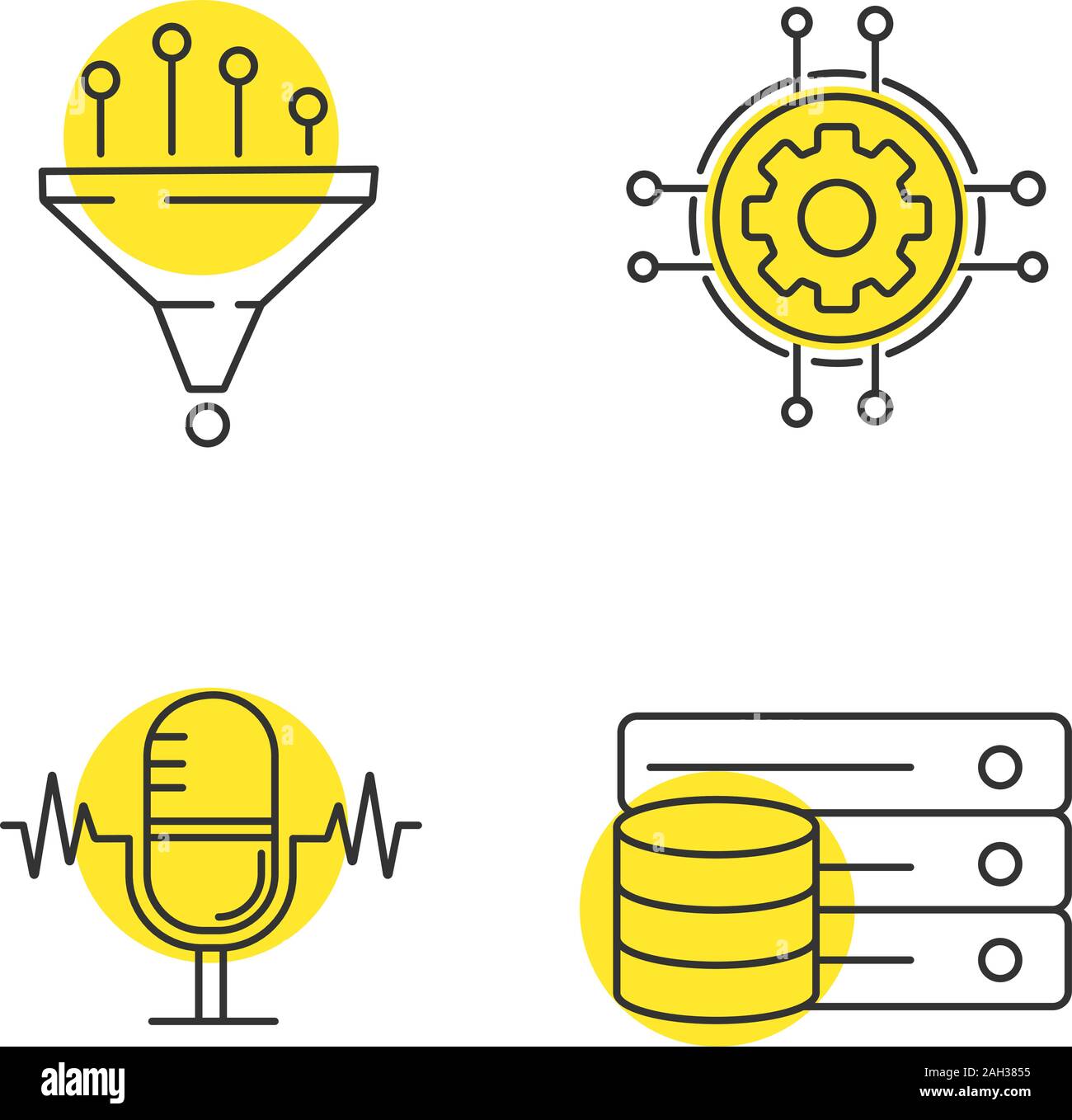 Machine Learning Linear Icons Set Data Filtering Digital Settings Voice Recognition Database 1503