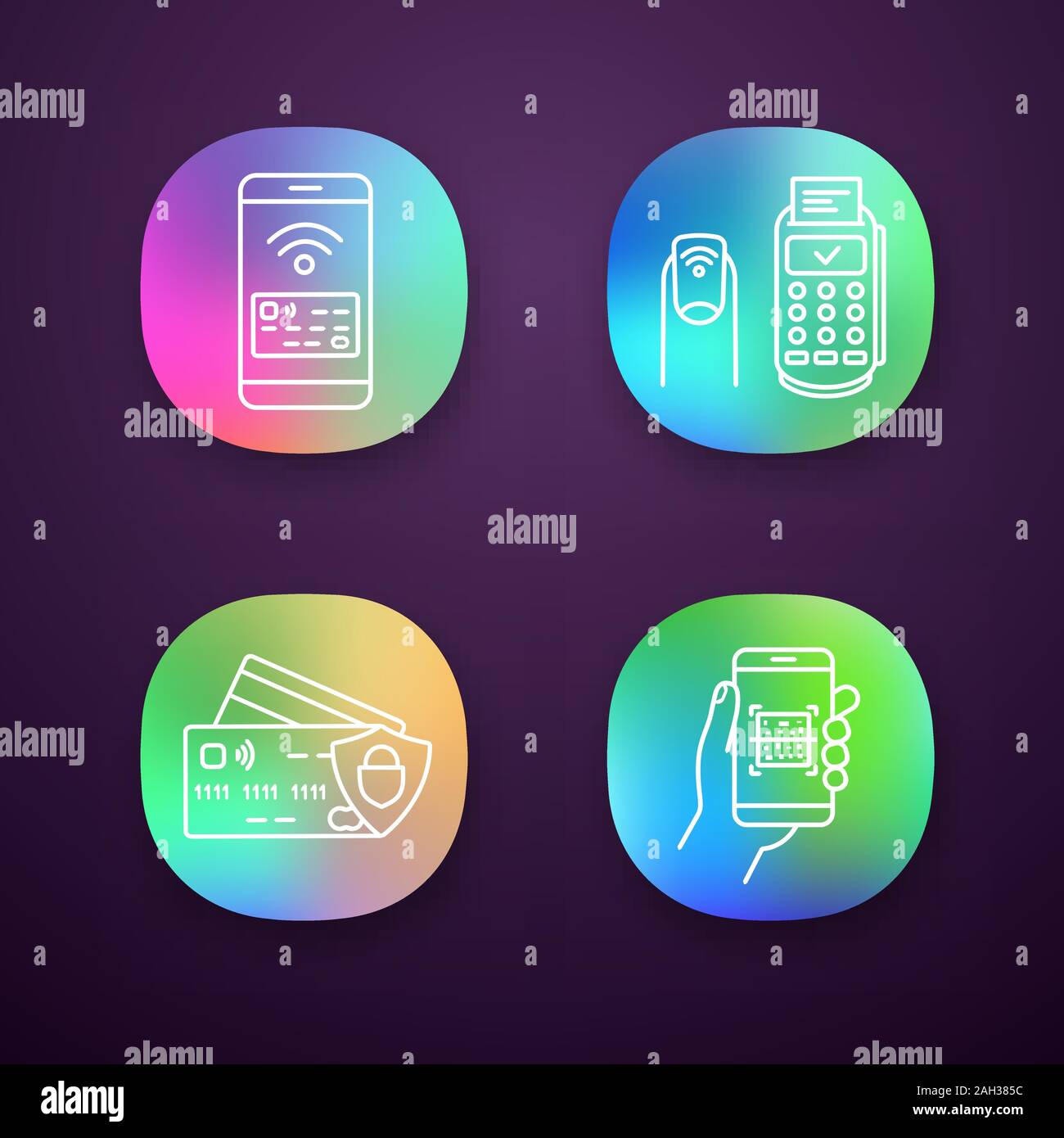 NFC payment app icons set. Pay with smartphone, NFC manicure, credit ... NFC payment app icons set. Pay with smartphone, NFC manicure, credit ...