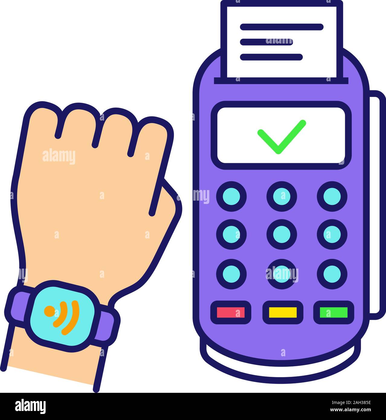 NFC smartwatch color icon. Near field communication payment terminal ...