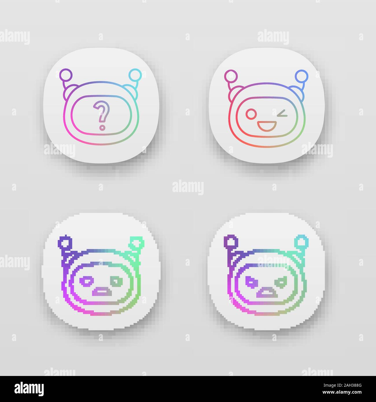 Robot emojis app icons set. Chatbot emoticons. Angry, winky, sad chat ...