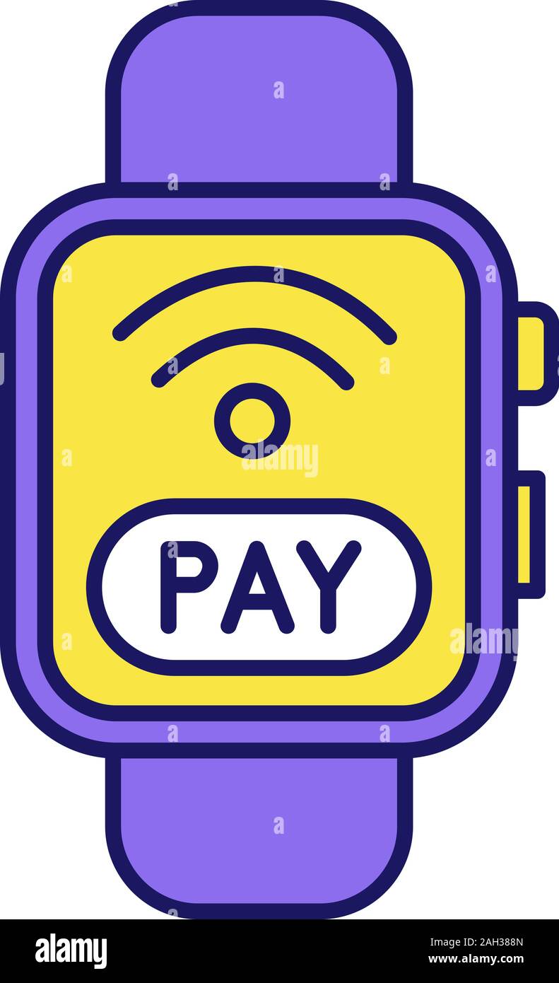 Smartwatch NFC payment color icon. Pay with smart wristwatch ...