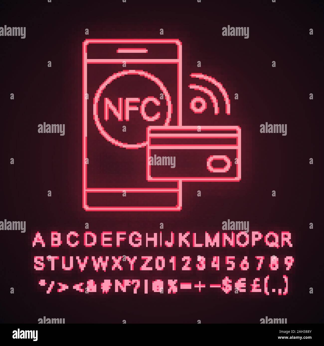 NFC technology neon light icon. Near field communication. Contactless ...