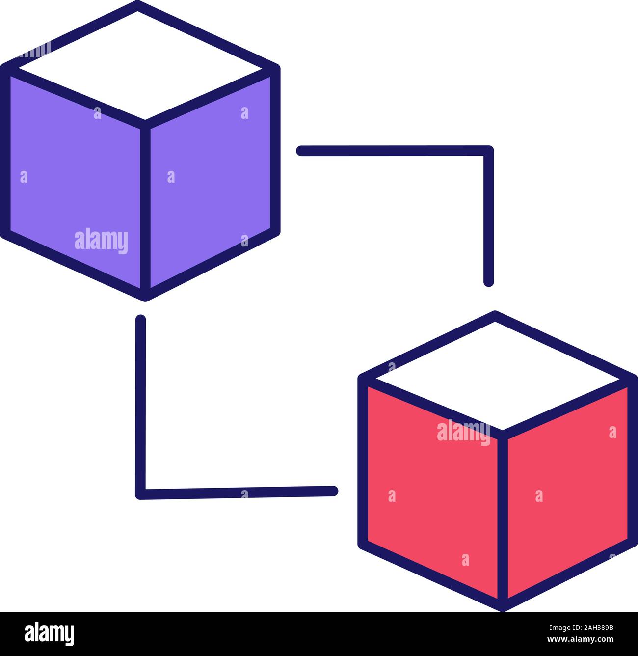 Blockchain technology color icon. Cryptocurrency. Fintech. E-commerce. Connected cubes. Isolated ...