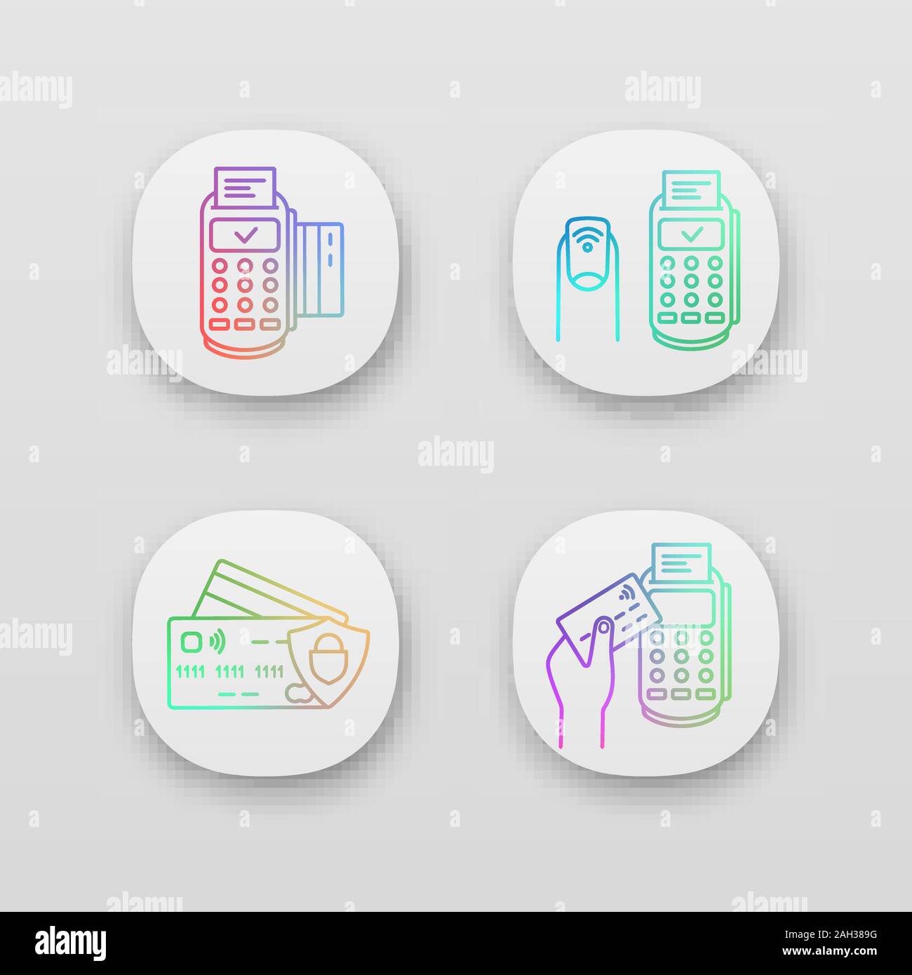 NFC payment app icons set. POS terminal, NFC manicure, credit cards. UI ...