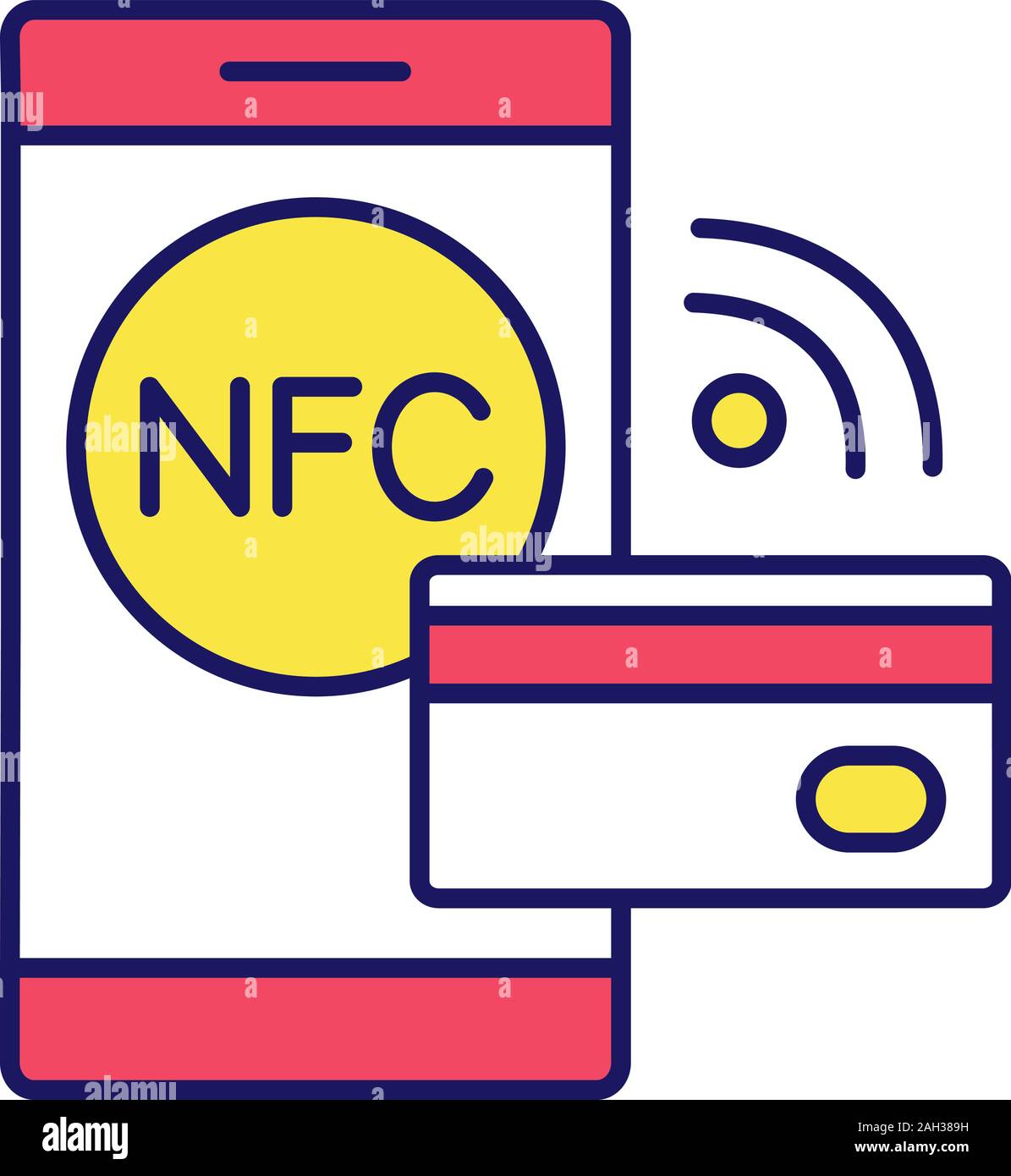 NFC technology color icon. Near field communication. Contactless payment. Cashless smartphone ...