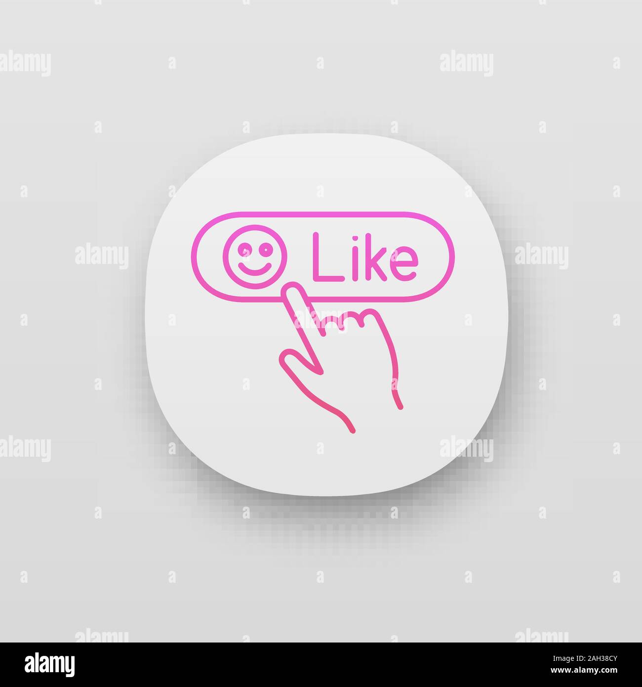 Like button click app icon. Positive comment. Hand pressing button. UI ...