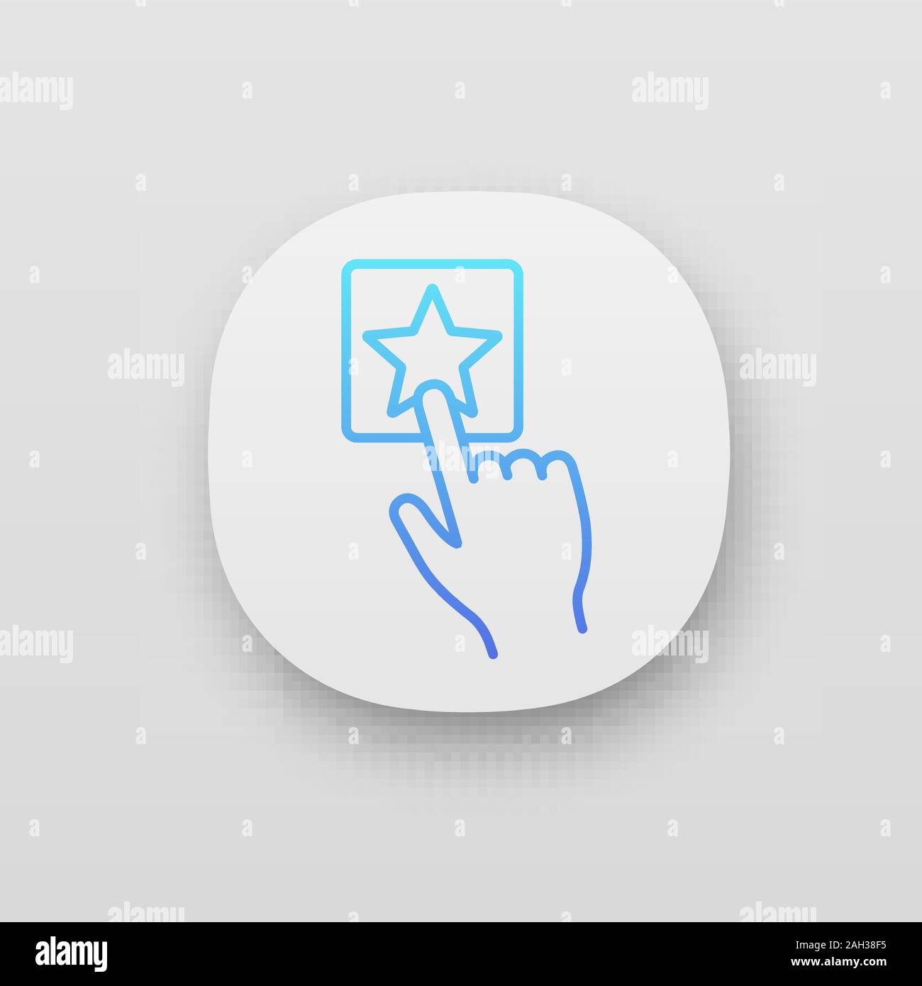 Add to favorite button click app icon. UI/UX user interface. Bookmark. Hand pressing button. Web ...