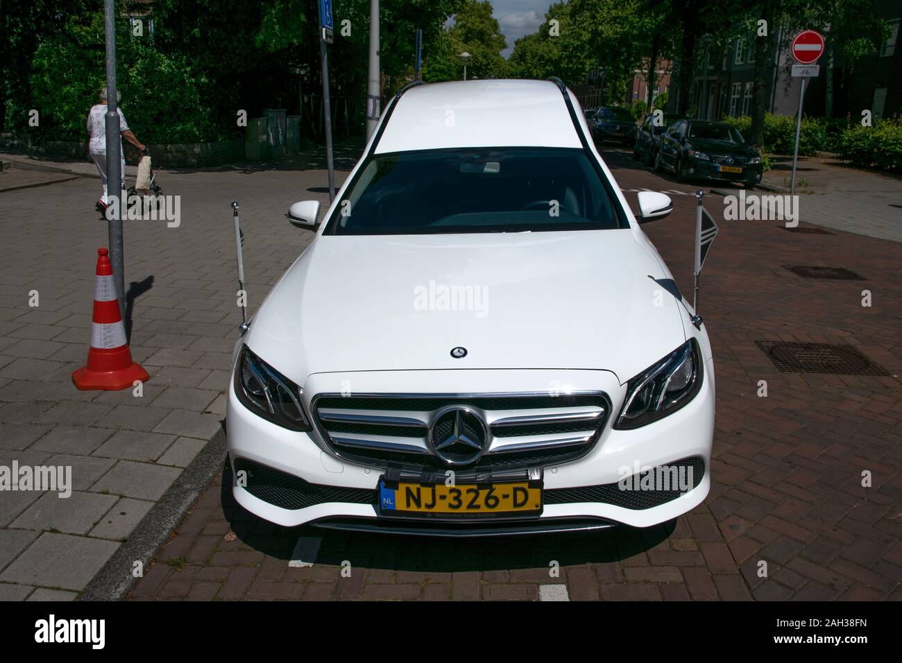White Mercedes-Benz Funeral Car At Amsterdam The Netherlands 2019 Stock ...