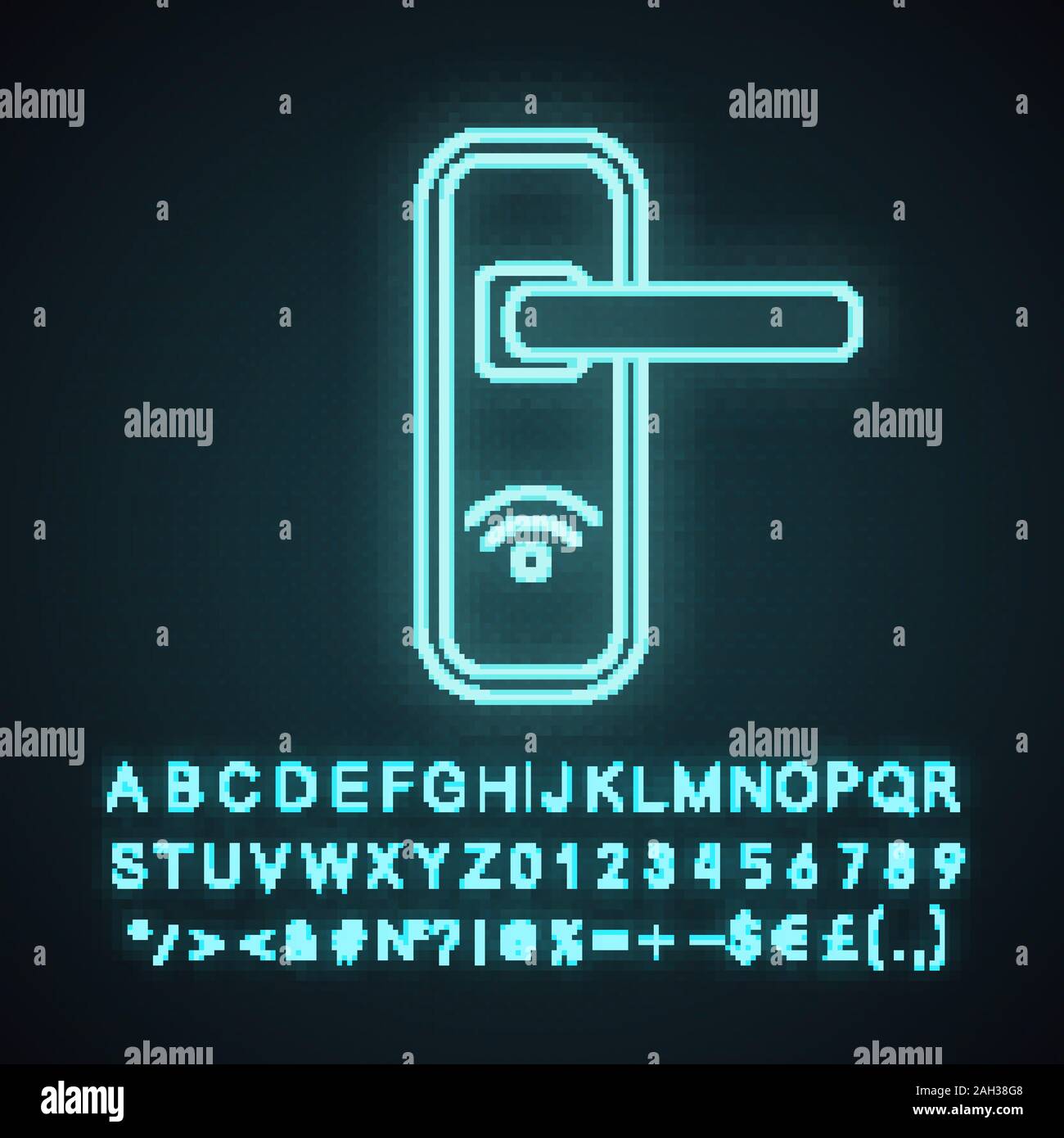 NFC door lock neon light icon. Near field communication padlock ...