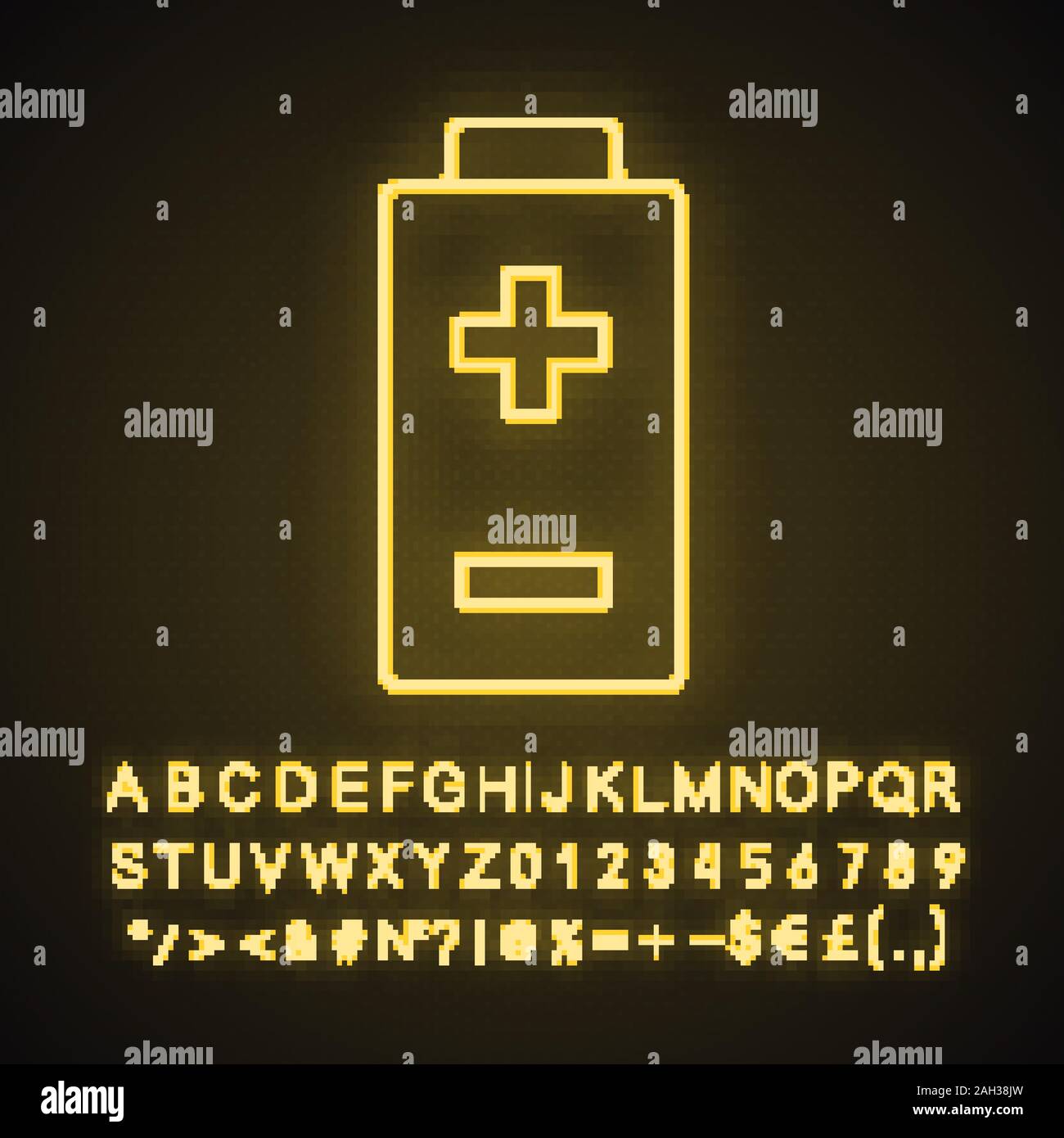 Battery with plus and minus signs neon light icon. Charging. Battery ...