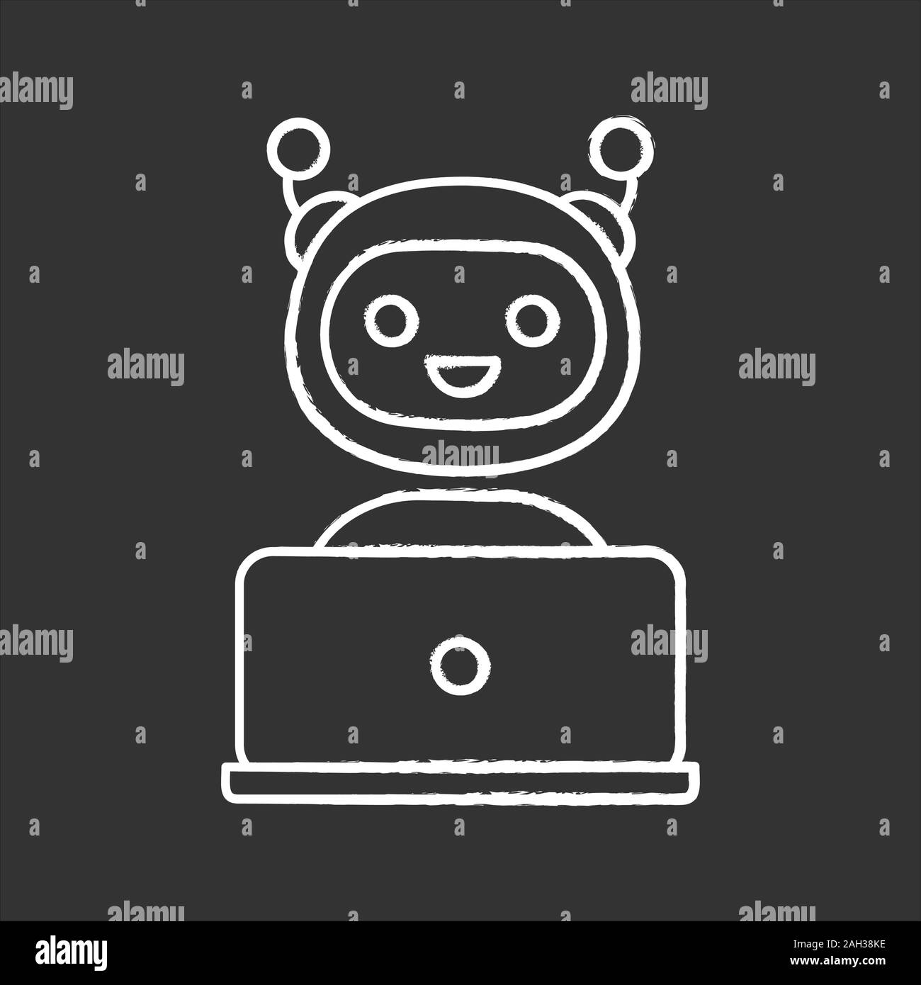 Chatbot chalk icon. Chat bot. Artificial conversational entity. Virtual assistant. Digital ...