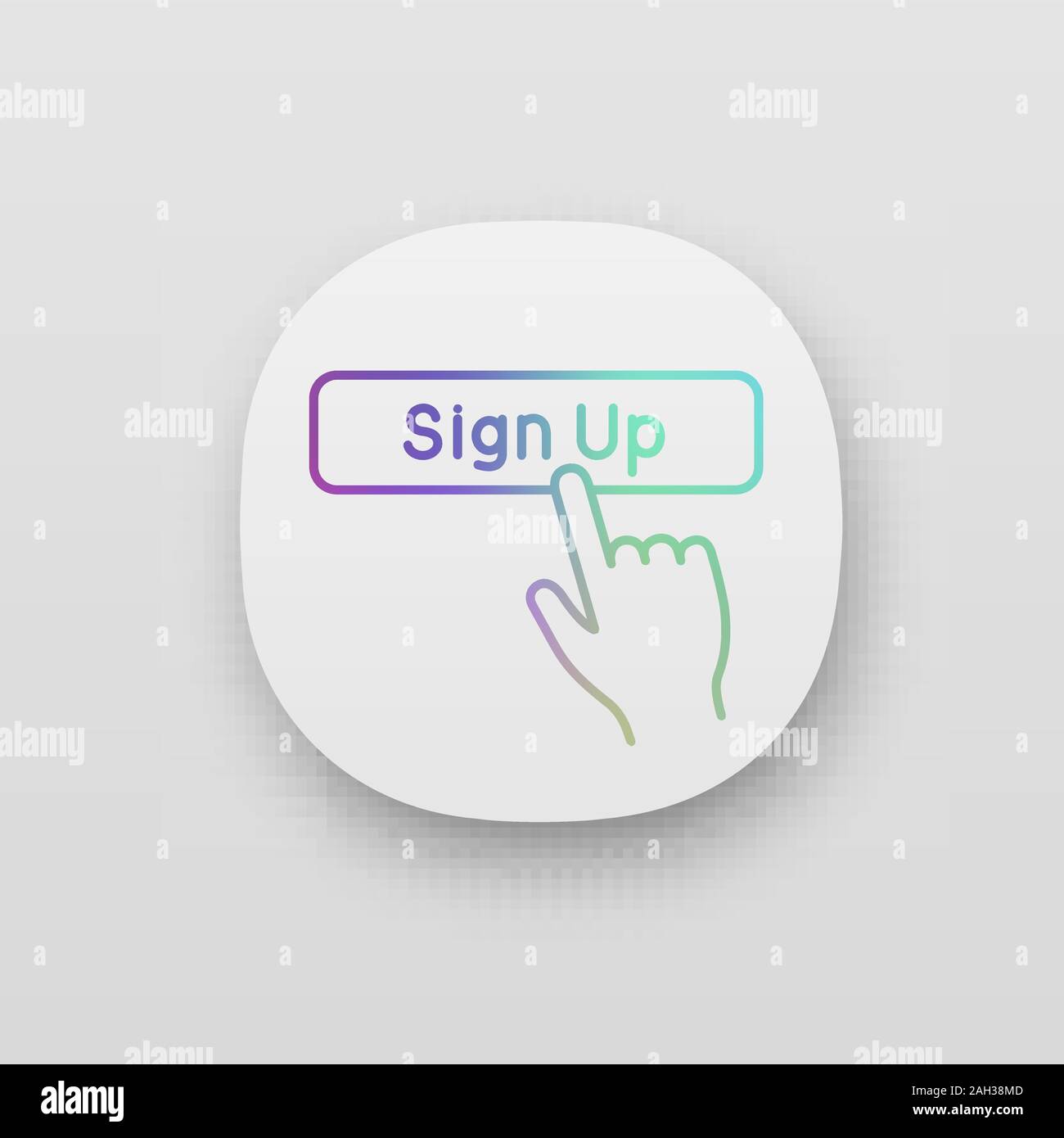 Sign up button click app icon. UI/UX user interface. New user registration. Membership. Hand ...